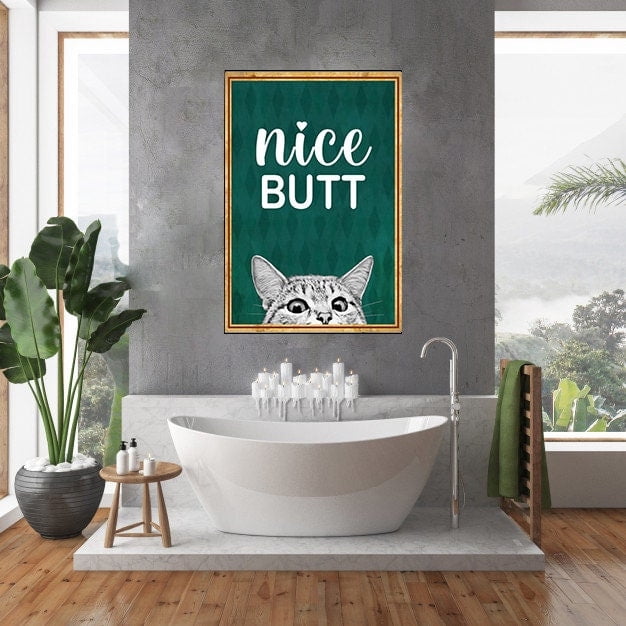 YaHaku Nice Butt Poster, Cat Bathroom Poster, Bathroom Wall Art, Cat ...