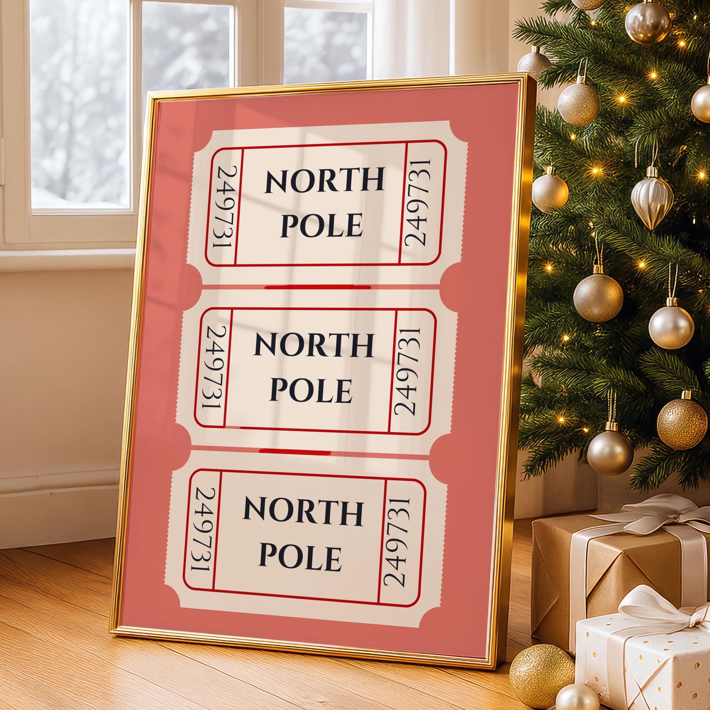 YaHaku North Pole Ticket Vintage Christmas Poster -Holiday Decor ...