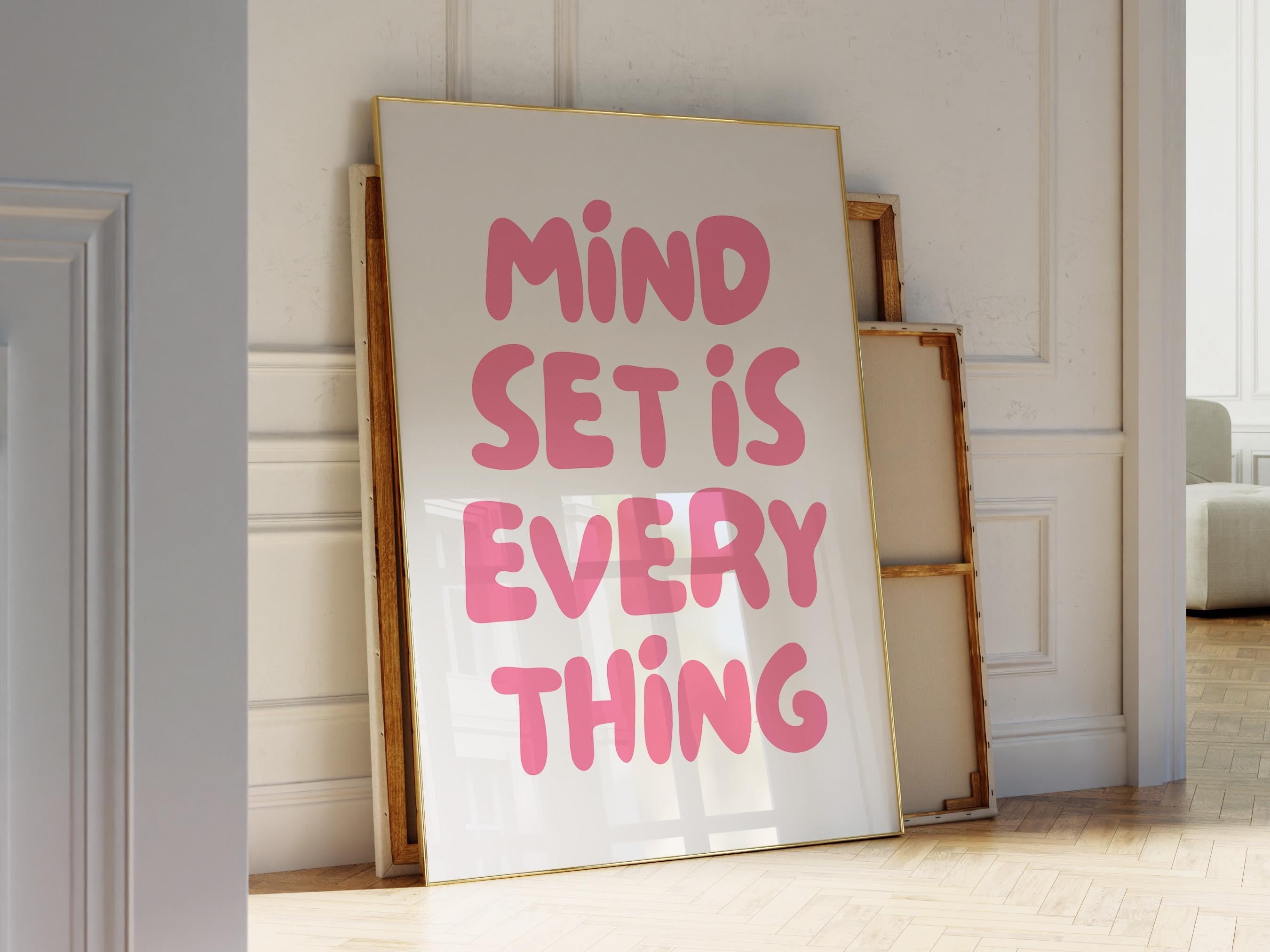 YaHaku Pink Home Office Wall Art, Motivational Quote Poster, Mindset Is ...