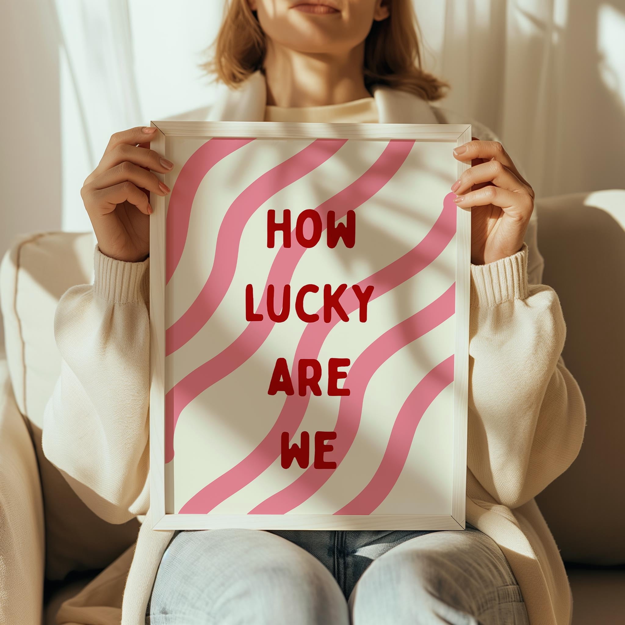 YaHaku Pink Wavy Quote Poster: How Lucky Are We - Poster - Walmart.com