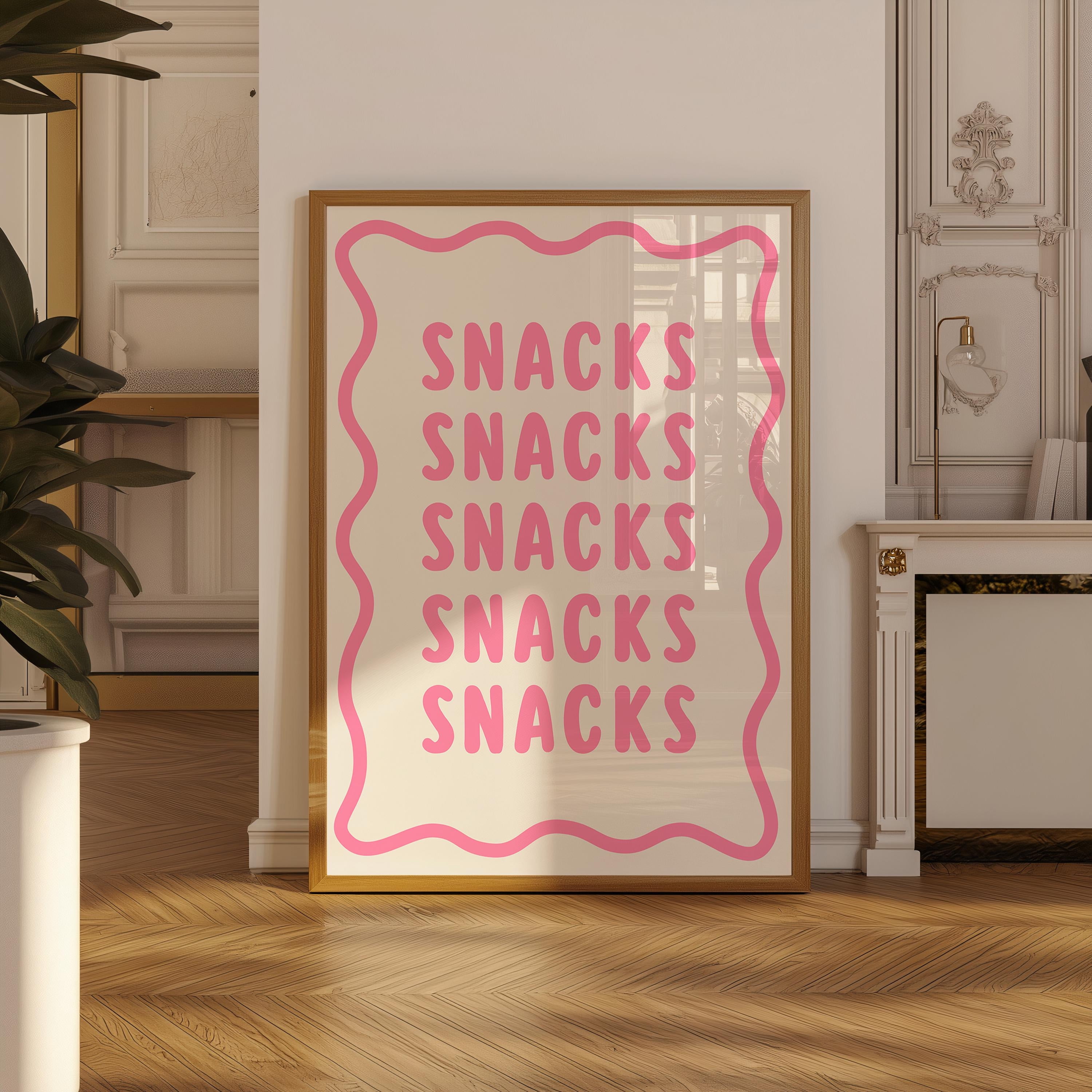 YaHaku Snacks Snacks Art Print, Funny Pink Kitchen Print, Kitchen Decor ...