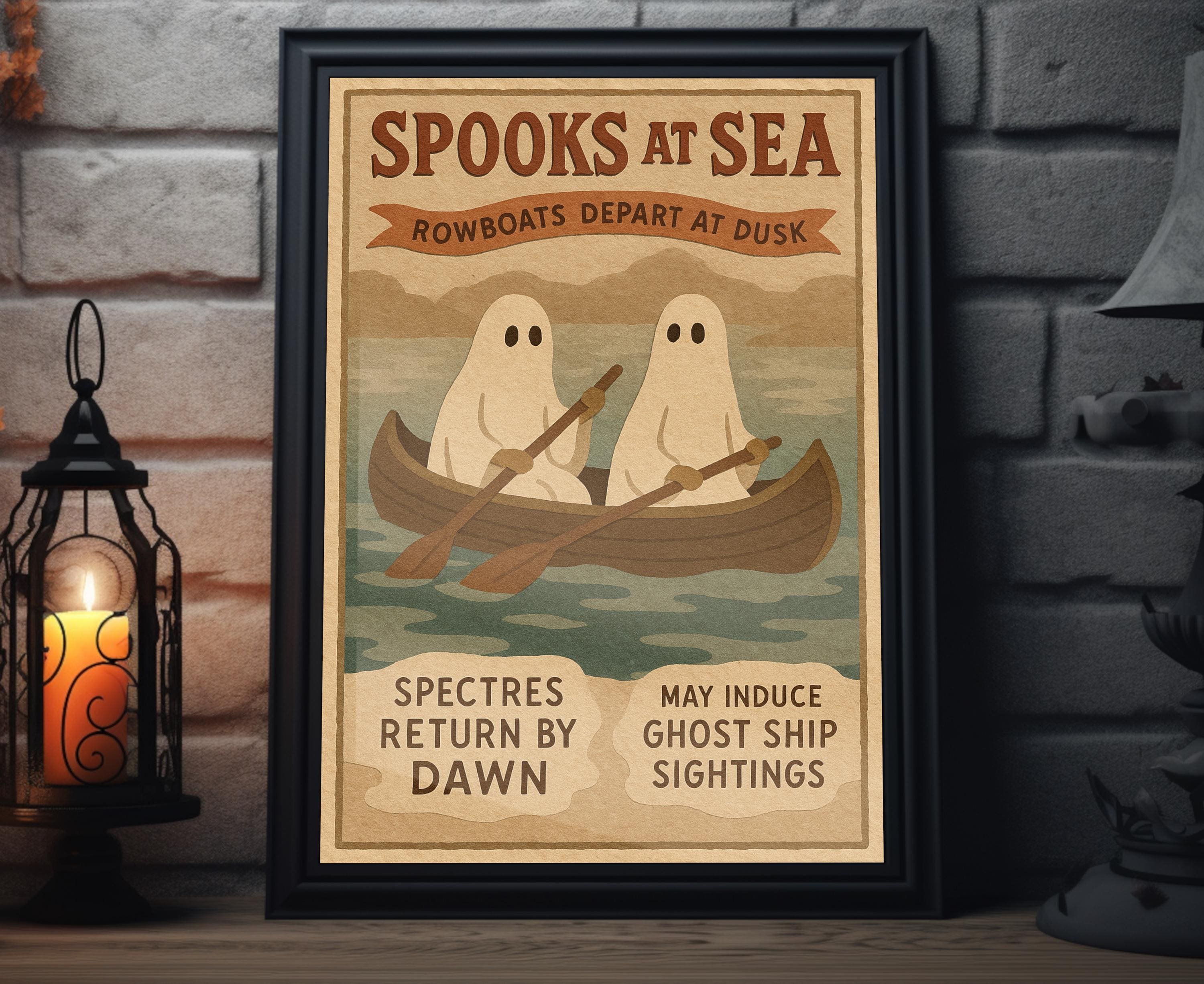 YaHaku Spooks at Sea Faux Paper Collage Art Print | Halloween Wall Art ...