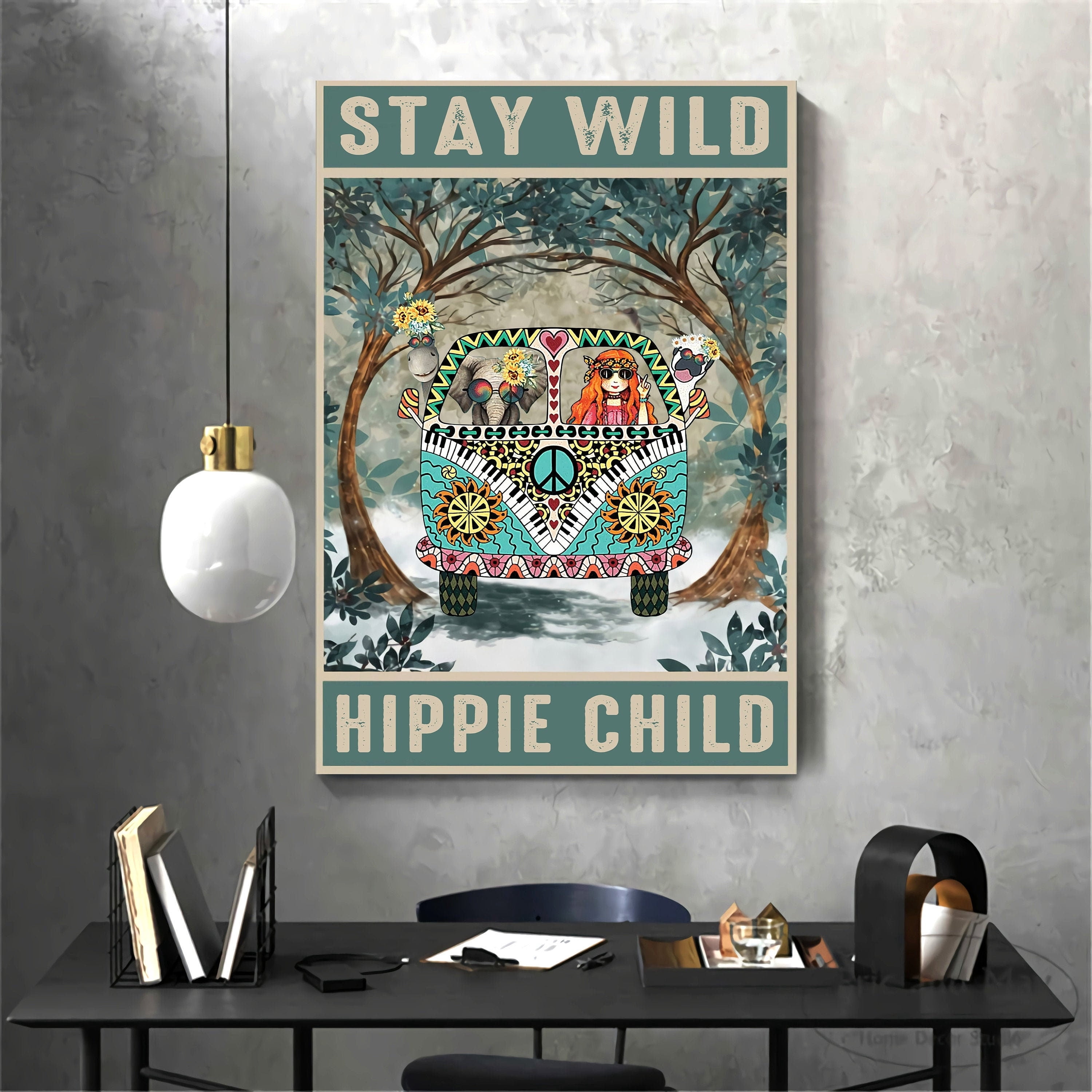 YaHaku Stay Wild Hippie Child Poster, Hippie Girl Print, Love Hippie ...