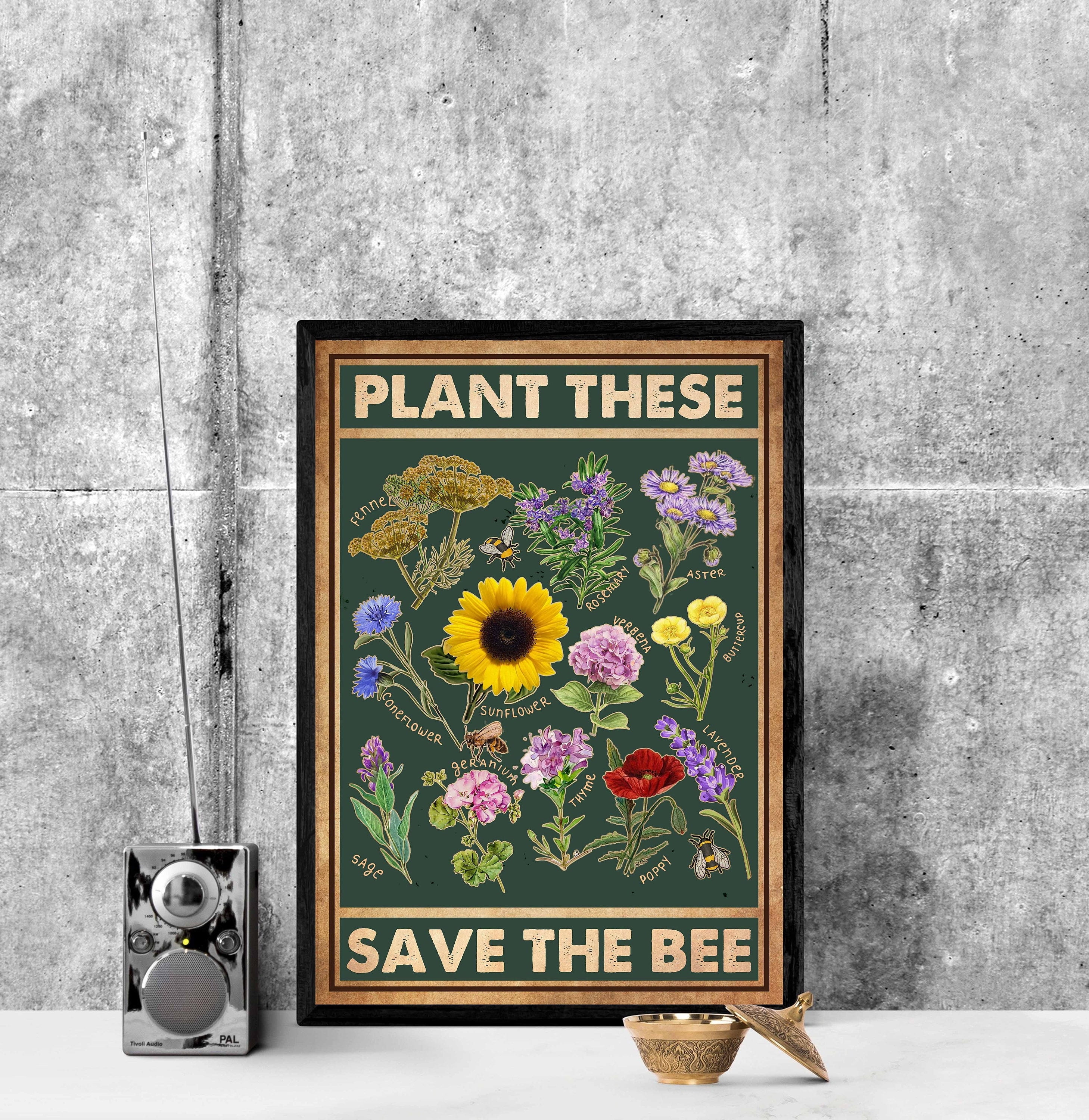 YaHaku Unframed Plant These Save The Bee Poster, Flowers With Bees ...