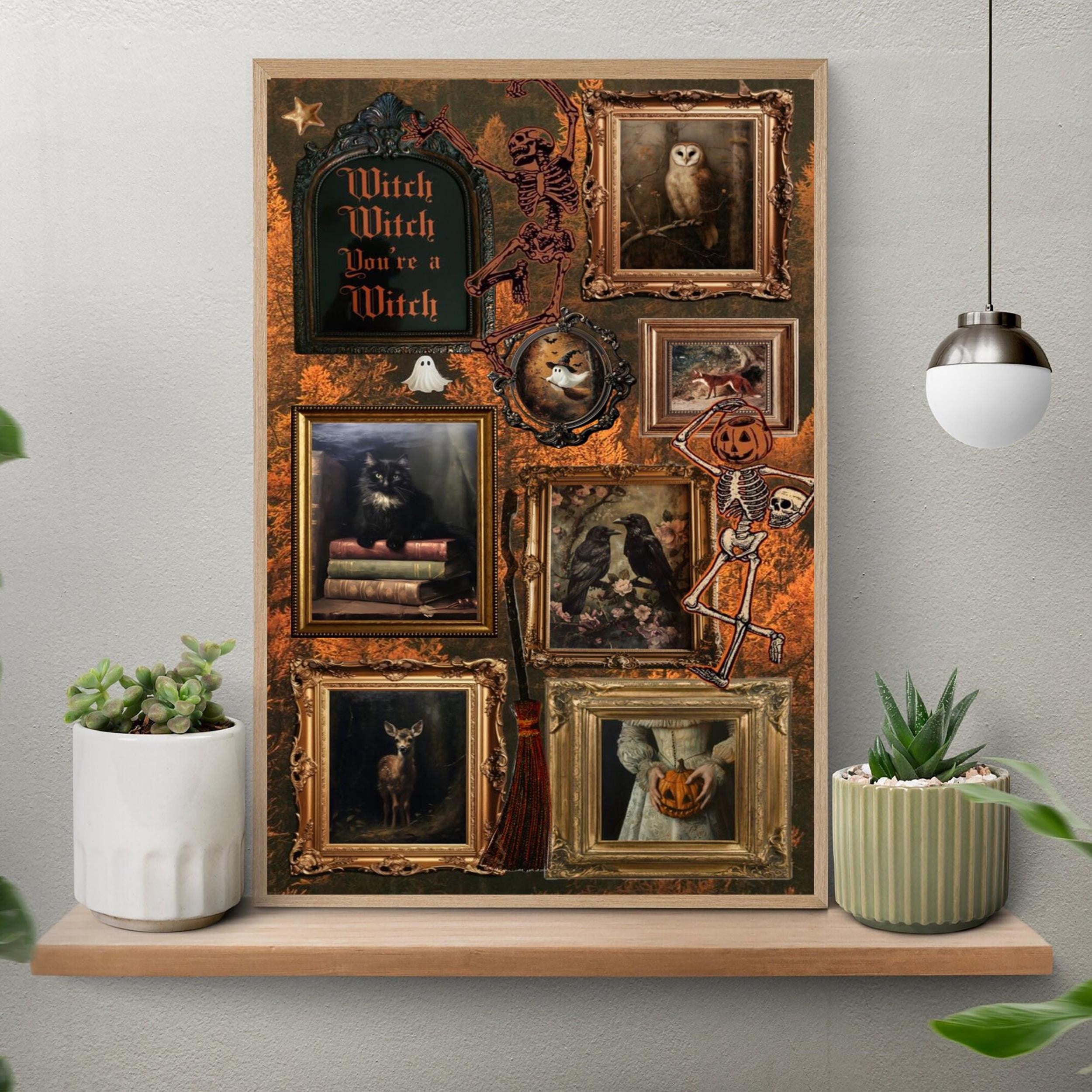 YaHaku Unframed Witchy Gallery Halloween Wall Art, Gothic Halloween ...