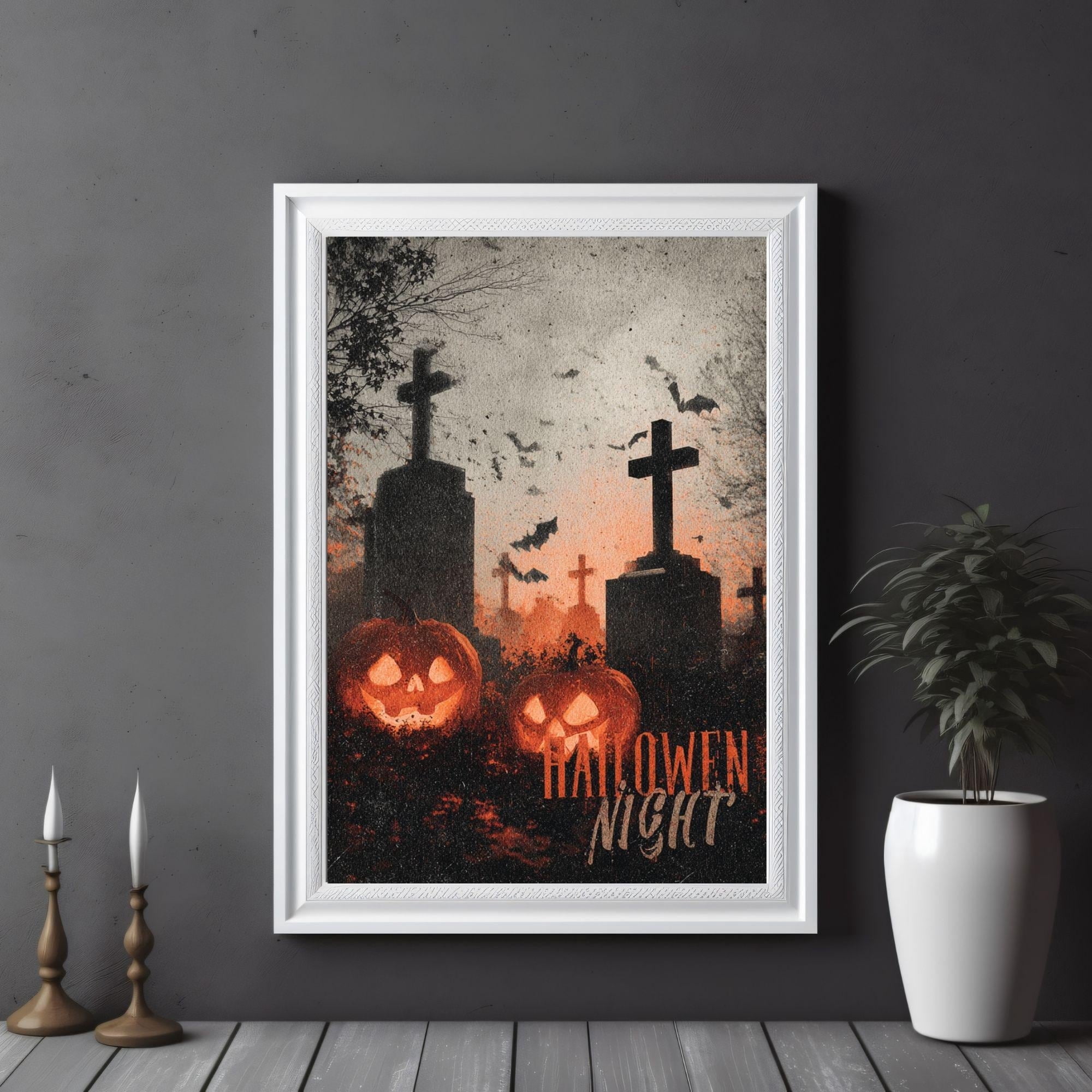 YaHaku Vintage Halloween Graveyard Poster: Spooky Cemetery Wall Art ...