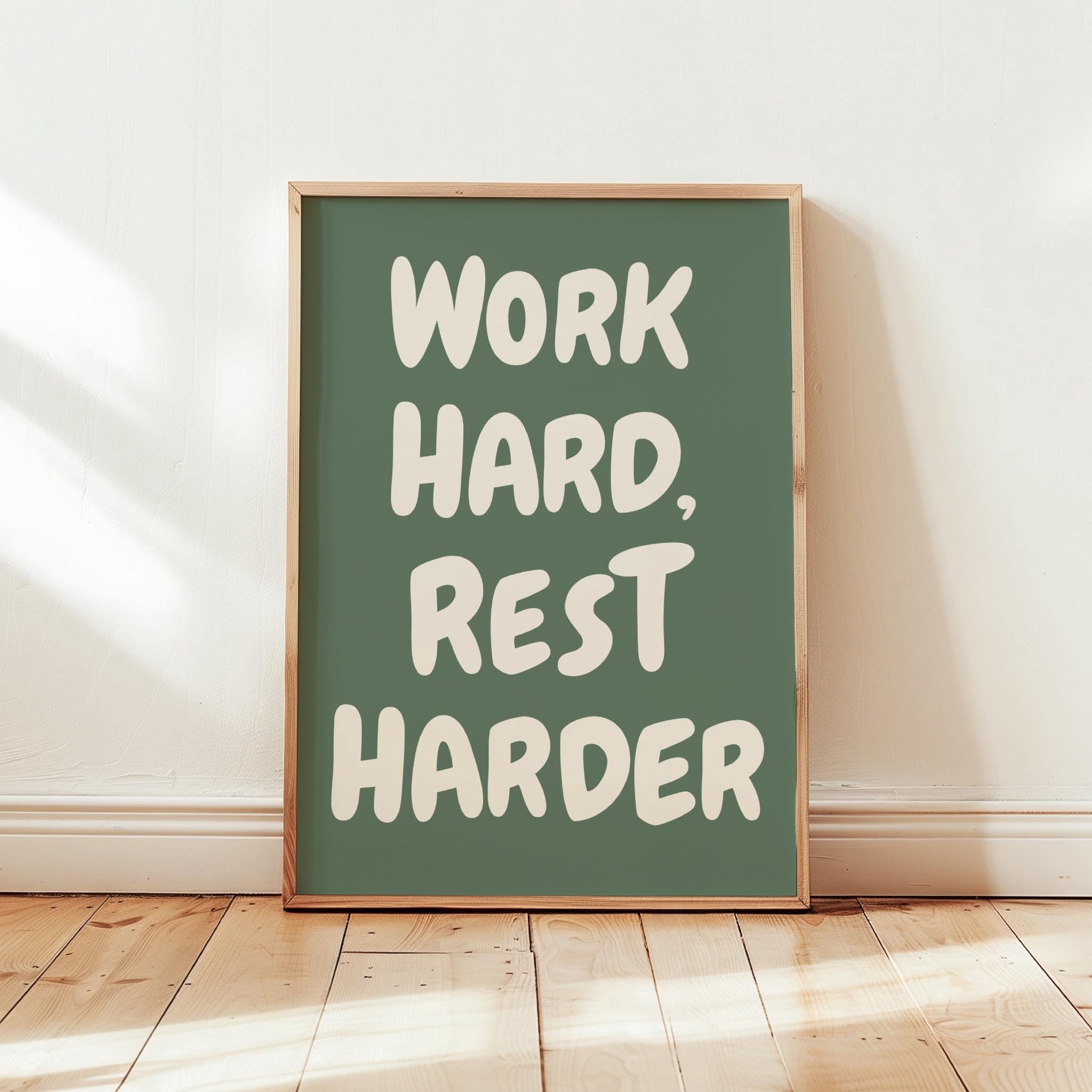 YaHaku Work Hard Print Uplifting quote Wall Art Sage Green Office Decor ...