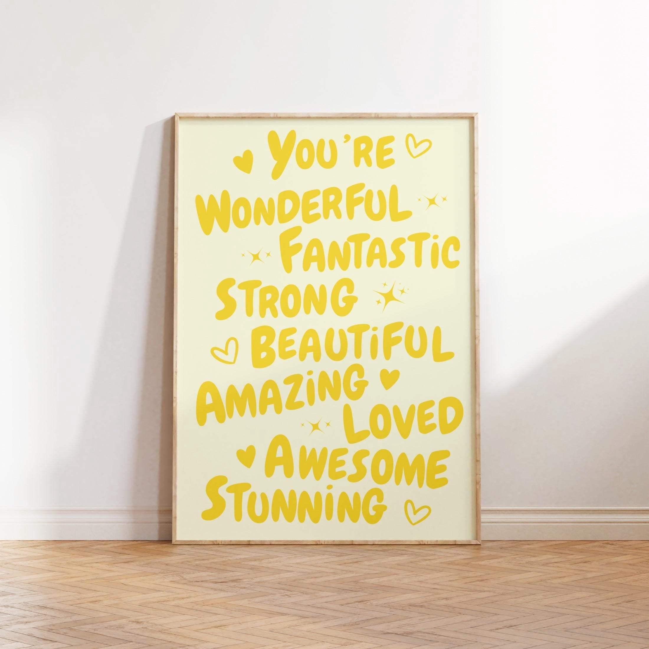 YaHaku You Are Amazing Poster Yellow quote print 70s Pink Wall Art ...