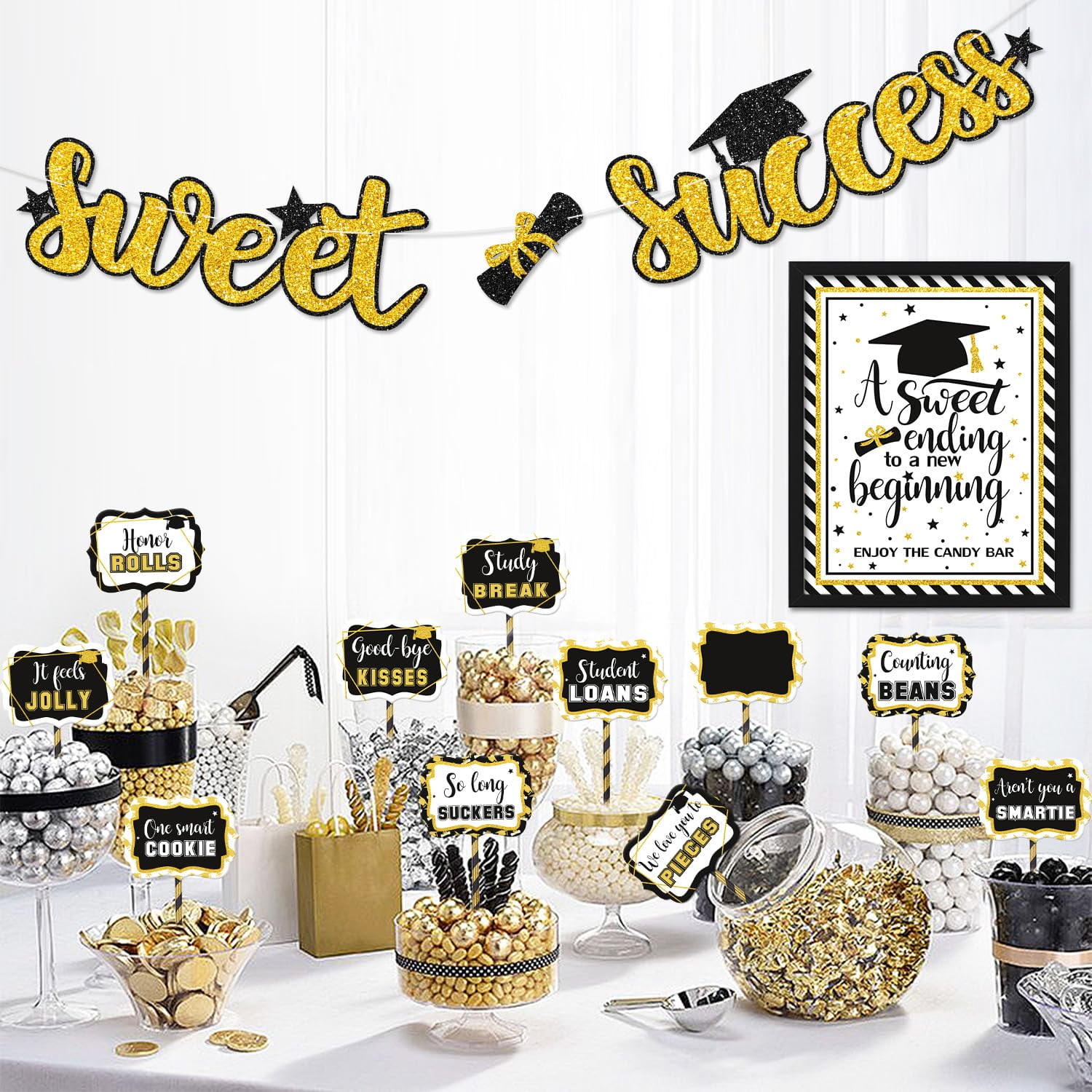 Yaaaaasss! Graduation Candy Bar IFF17 Black and Gold Labels on Sticks ...