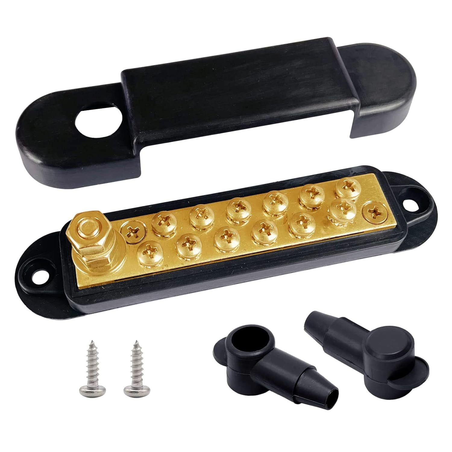 YabMaoYi 12 Terminals Bus Bar, 5.3" Nickle Plated Brass Ground ...