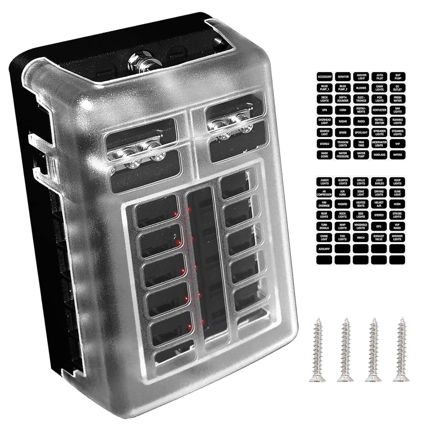 YabMaoYi 6 Way Fuse Box W/Negative Bus, DC 12-24 V ATC/ATO Fuse Block ...