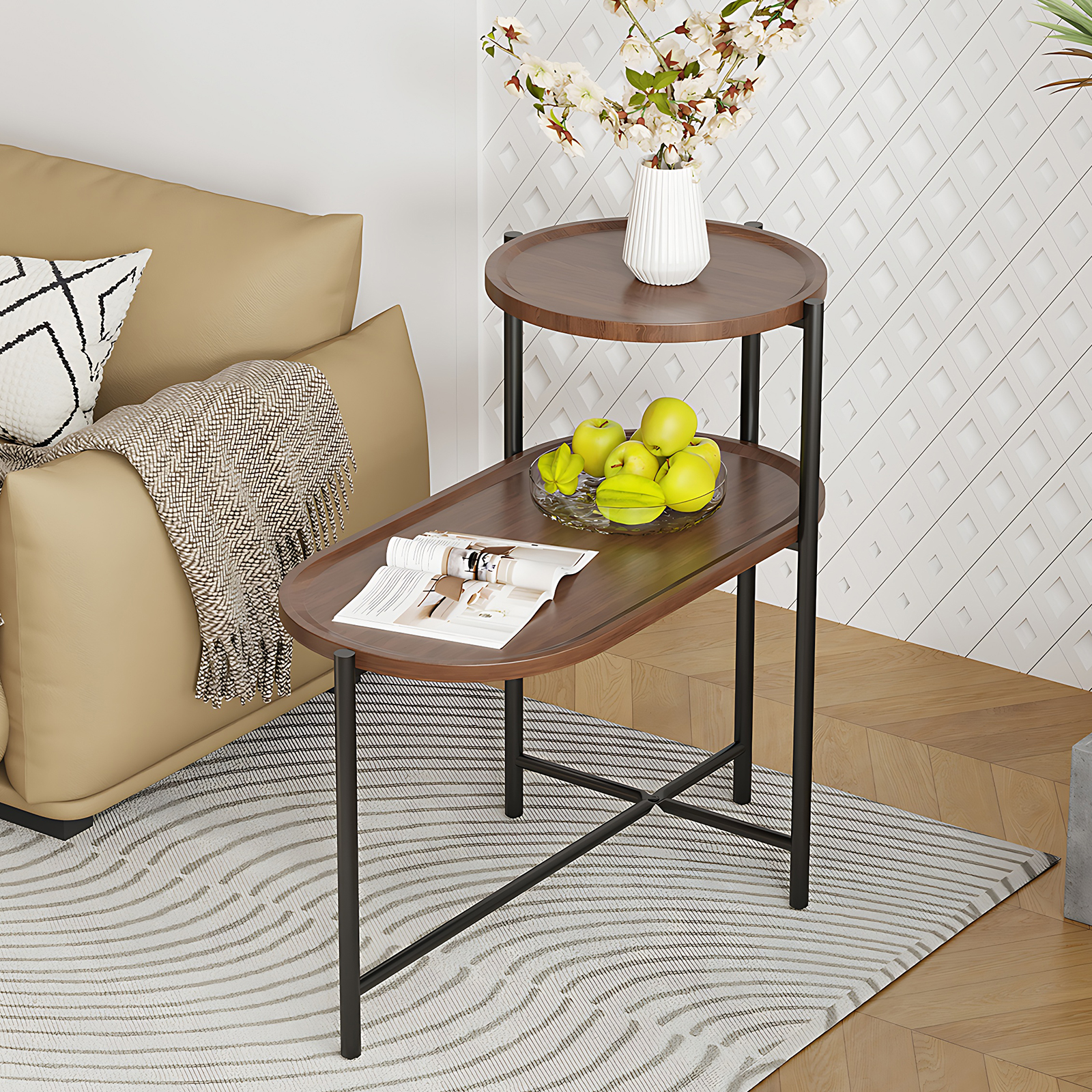 Yabanana 2 Tier Side Table Living Room Iron + Wooden Side Table Sofa ...