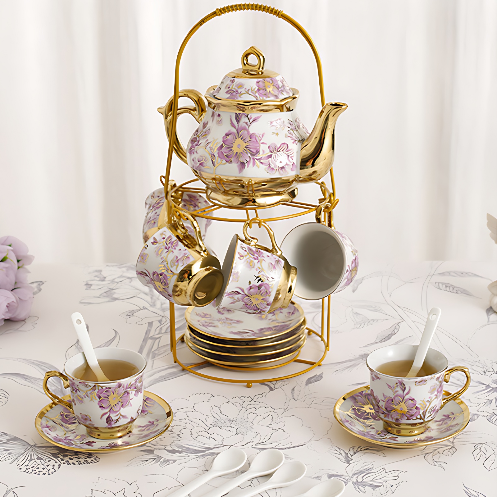 Yabanana 20 Pieces Tea Set Coffee Set, Gold Plated Rose Ceramic Vintage ...