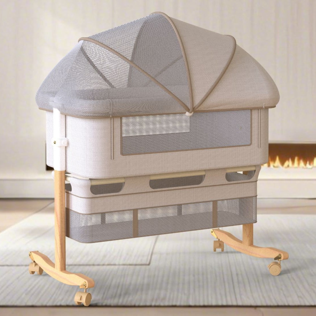 Yabanana 3-in-1 Baby Basinet Bedside Sleeper, Fold Portable Crib Side ...
