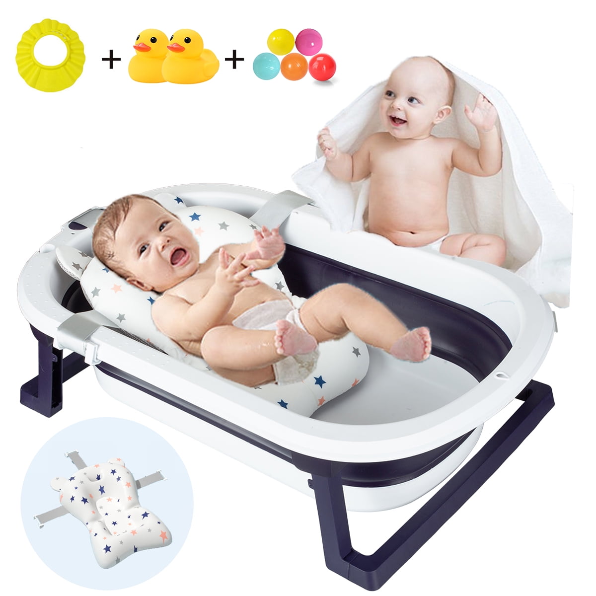 Yabanana Baby Bathtub with Pad for Newborn, Anti Slip Floating Bathing ...