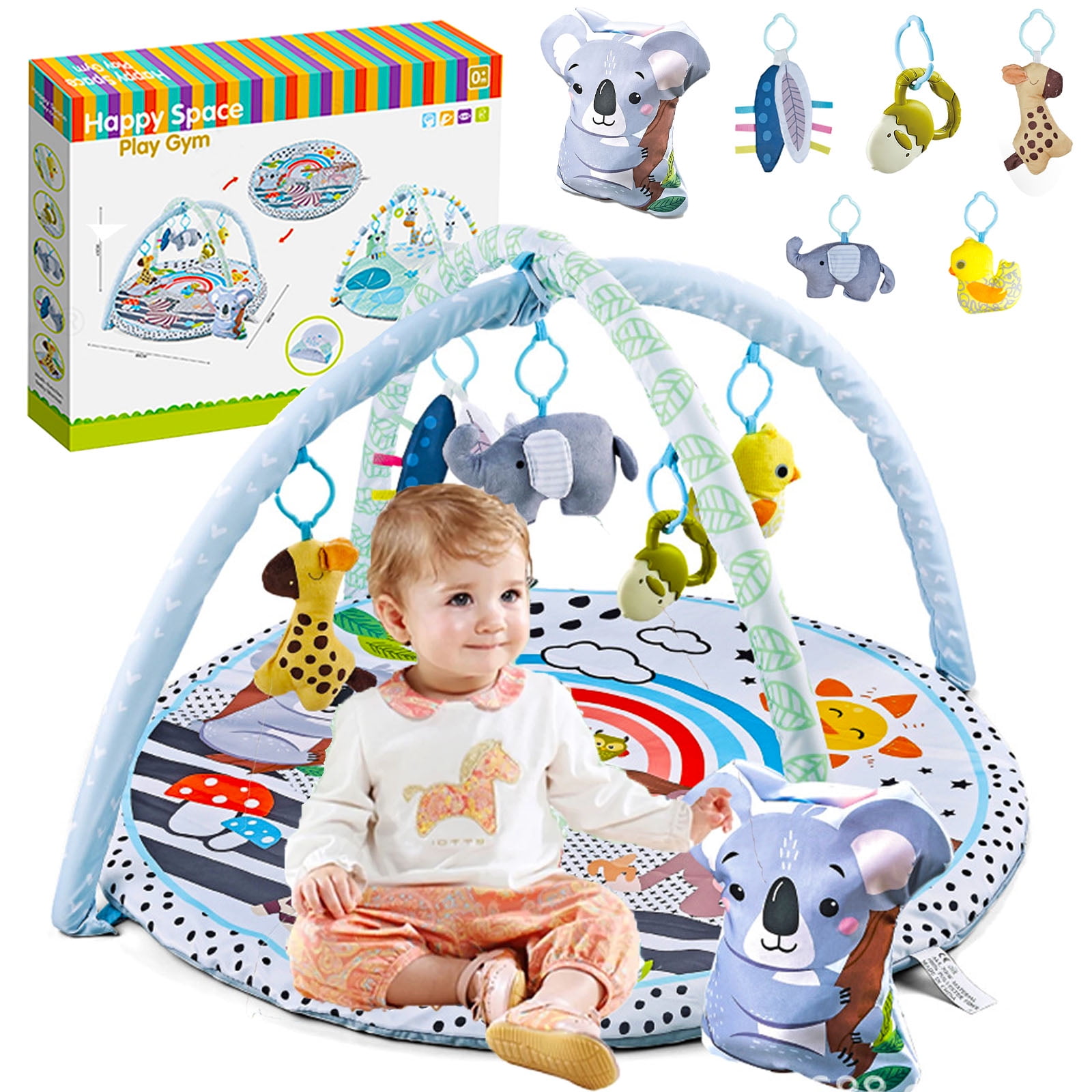 Yabanana Baby Gym Play Mat with Pillow, Hanging Toys and Balls, Infant ...