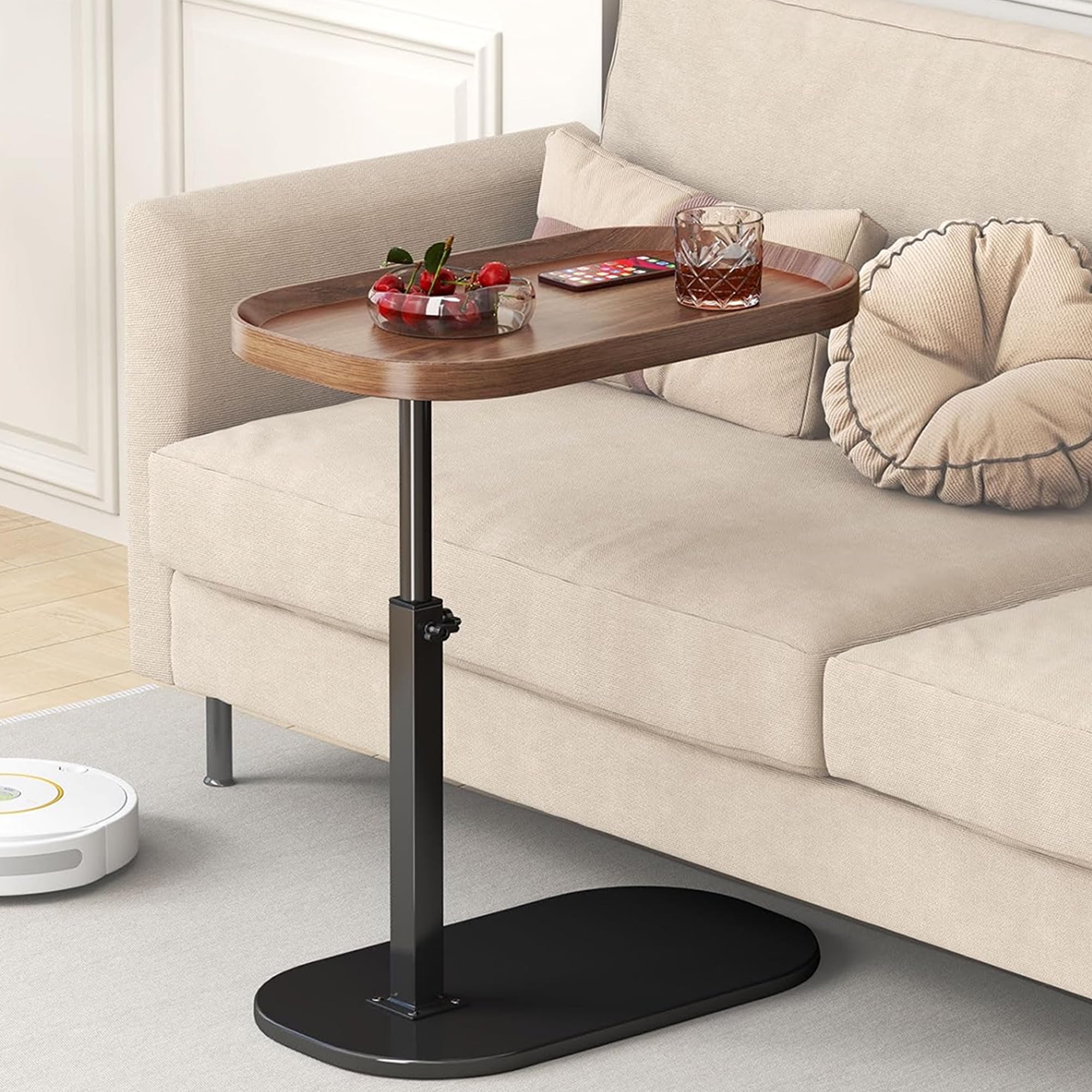 Yabanana C Shaped Side Table End Table, 360° Swivel and Adjustable ...