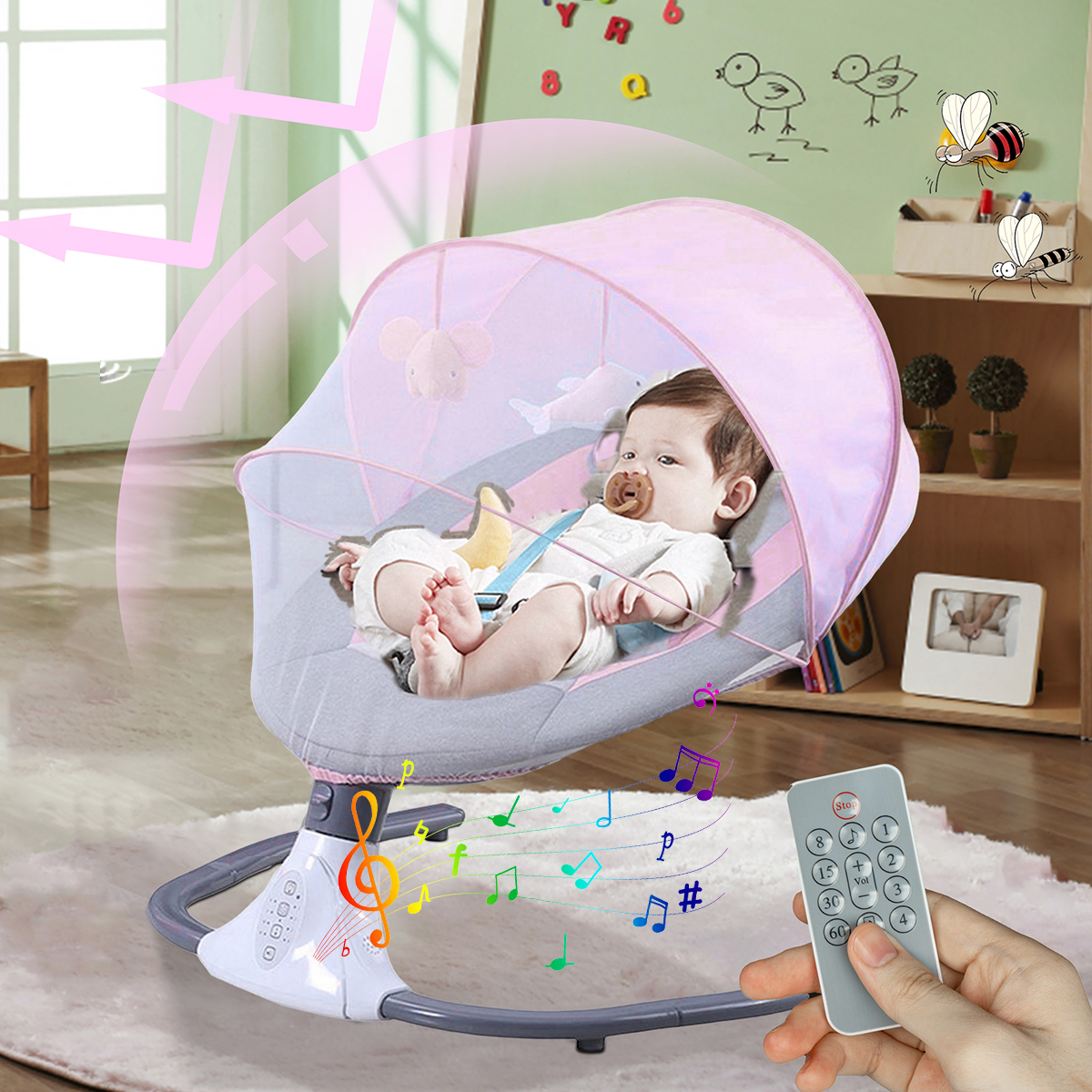 Yabanana Electric Baby Swing for Infant Portable Musical Swing with ...