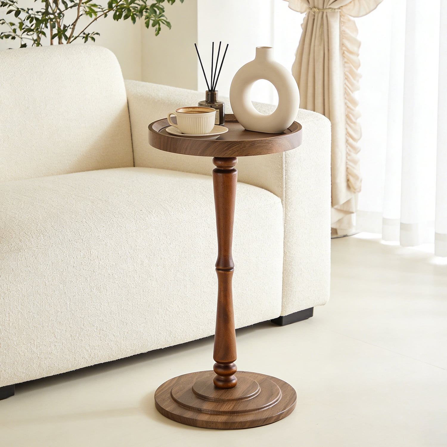 Yabanana Round Wooden Side Table & Drink Table for Small Space, with ...