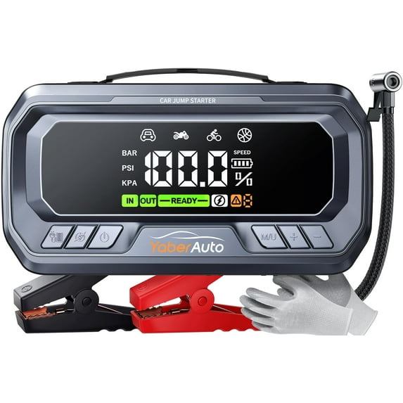 YaberAuto 12-in-1 Jump Starter with Air Compressor 8000A 160PSI 65W ...