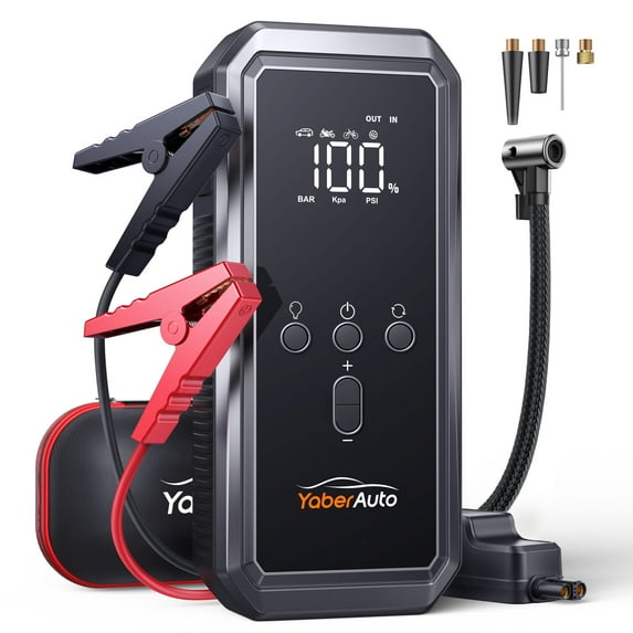 YaberAuto 9-in-1 Jump Starter with Air Compressor 5500A 150PSI Portable ...