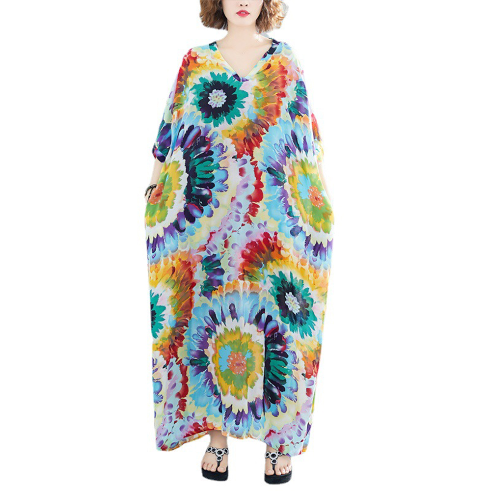 Yabuy Women Loose Boho Dress Kaftan Dress Floral Print with Pockets ...