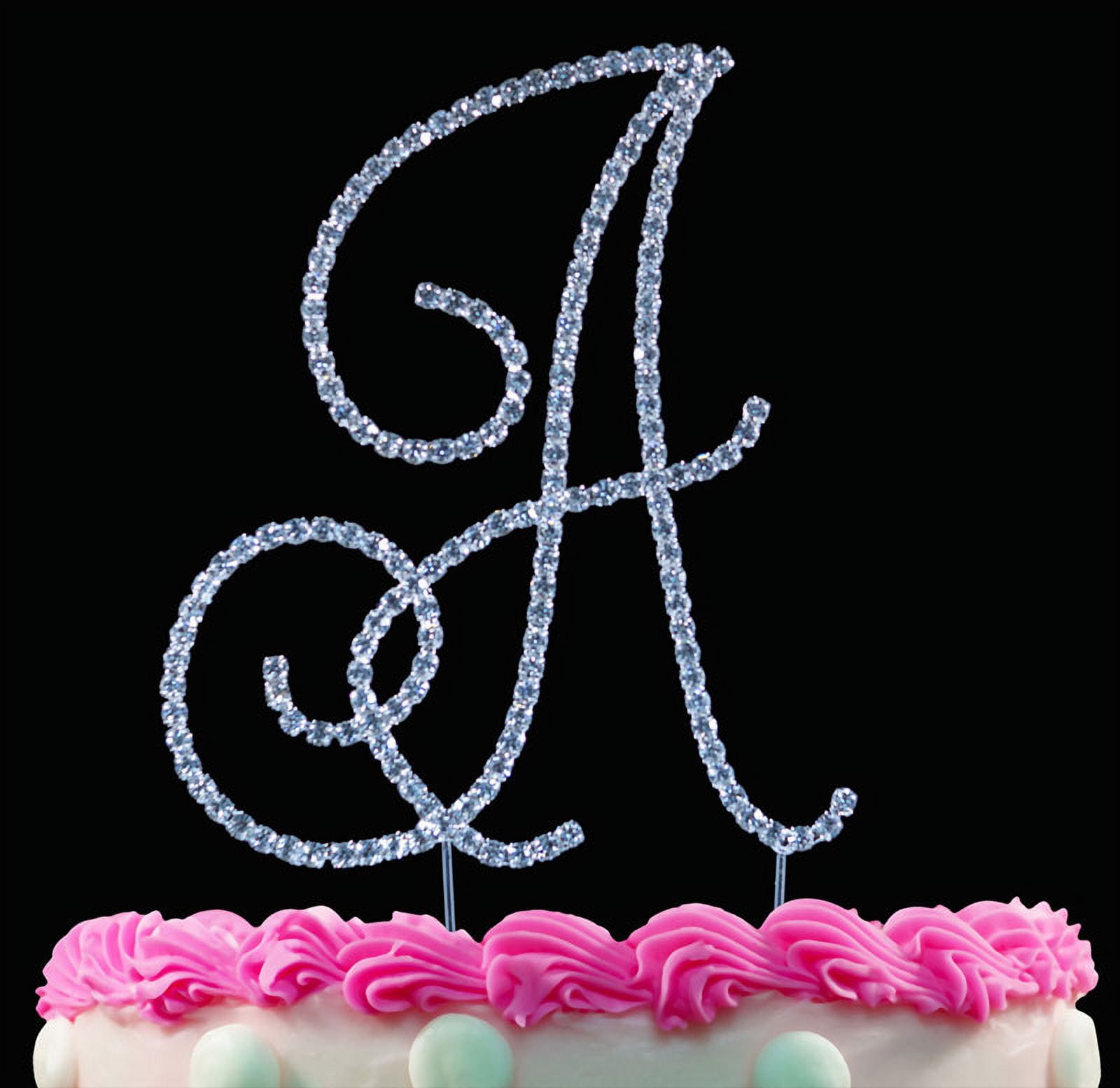 Yacanna Swirl Design Crystal Monogram Cake Toppers Silver Cake Initial ...