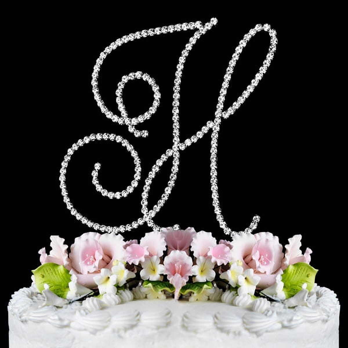 Yacanna Swirl Design Crystal Monogram Cake Toppers Silver Cake Initial ...
