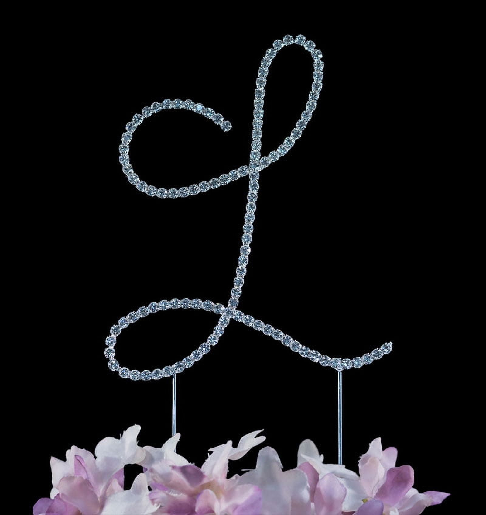 Yacanna Swirl Design Crystal Monogram Cake Toppers Silver Cake Initial ...