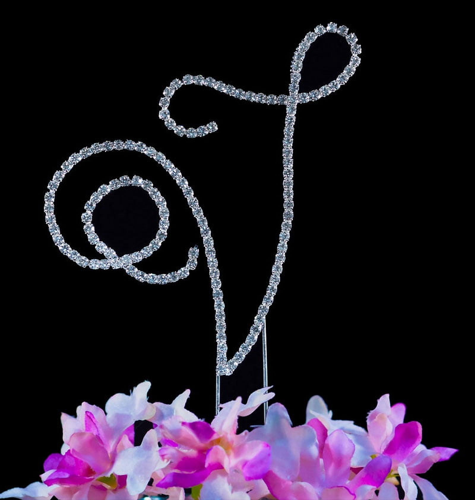 Yacanna Swirl Design Crystal Monogram Cake Toppers Silver Cake Initial ...