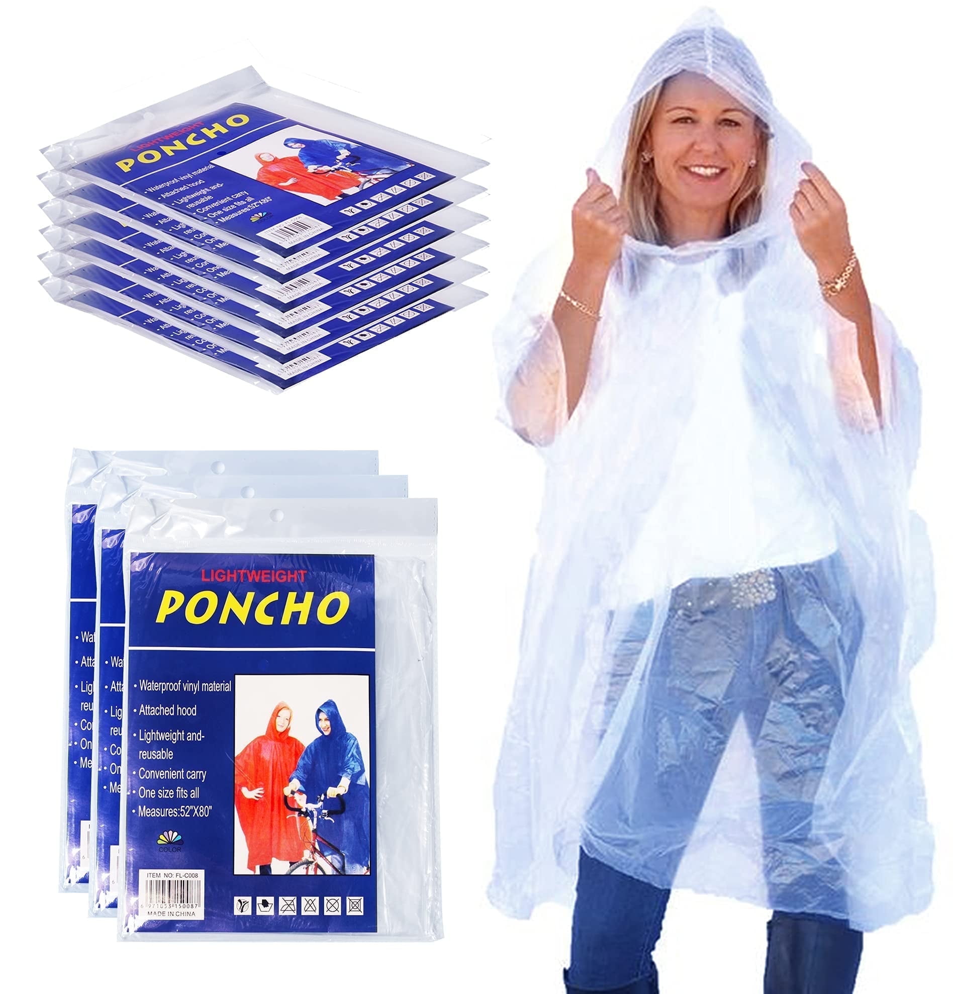Adult Poncho Raincoat, Emergency Raincoats with Hoods, Disposable Rain ...