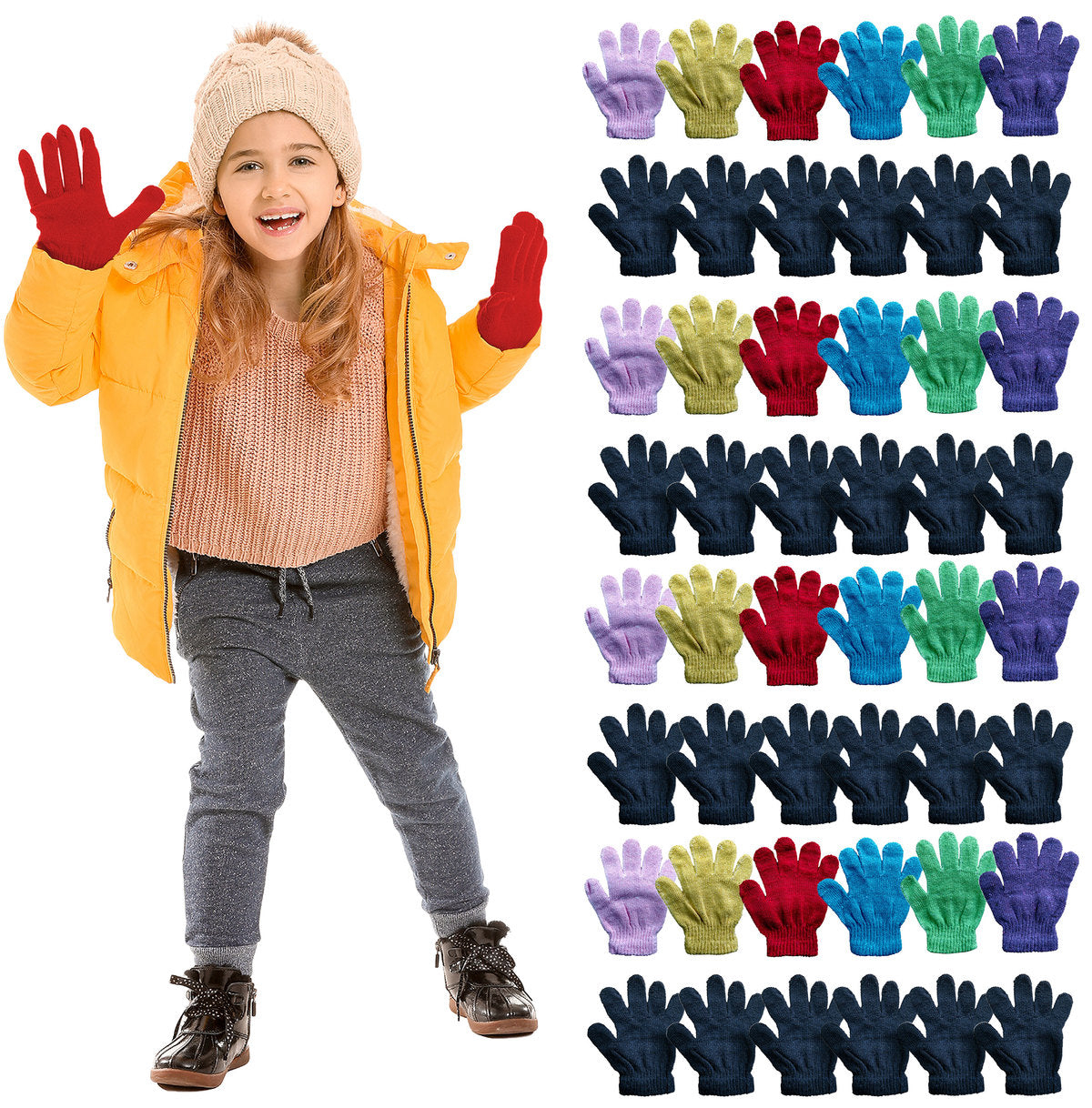 Yacht & Smith 48 Pair Pack Kids Colorful Winter Magic Gloves And ...