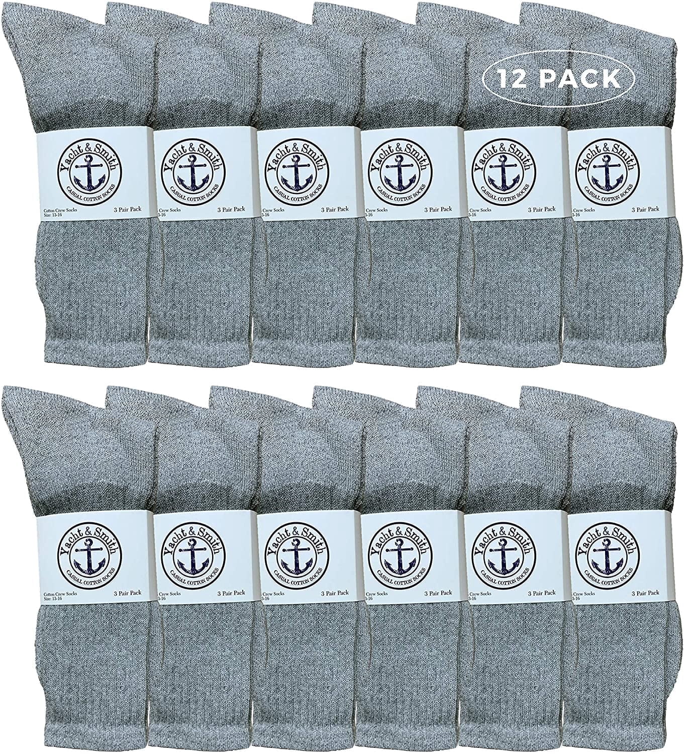 Yacht & Smith Mens King Size 13-16 Cotton Sport Crew Socks, Bulk ...