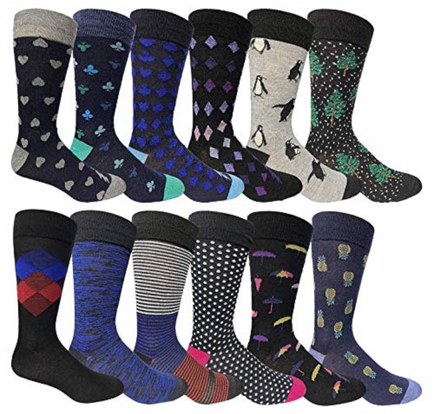 Different Touch 12 pairs Mens Assorted Cool Design Dress Socks ...