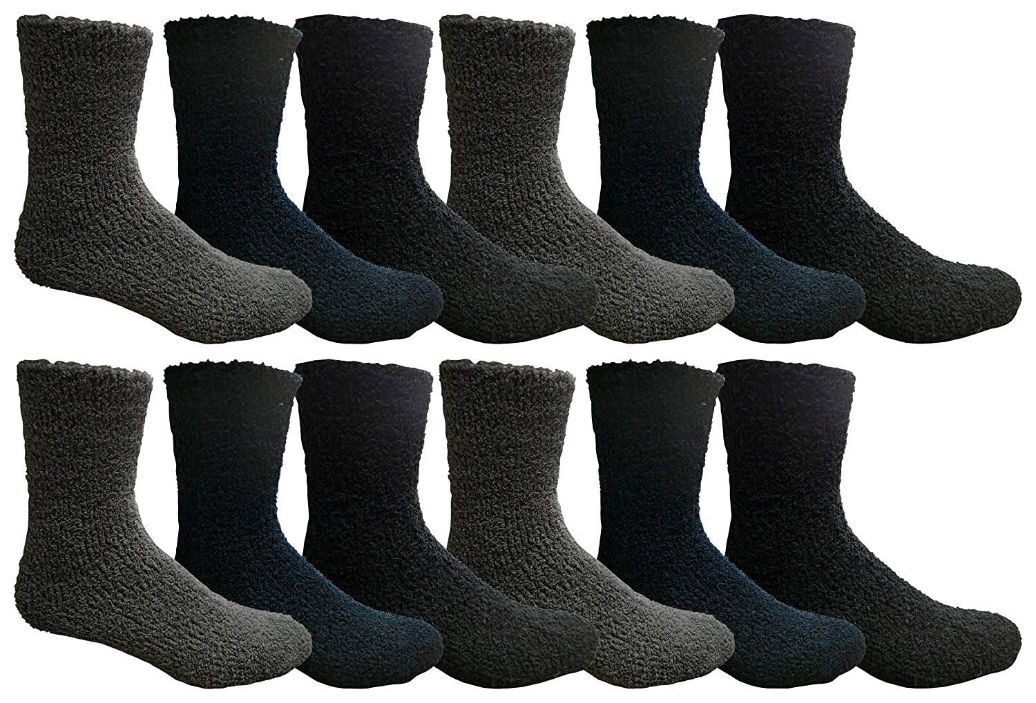 Yacht And Smith Mens Fuzzy Socks Soft Warm Winter Slipper Plush Sock 12 Pairs Assorted