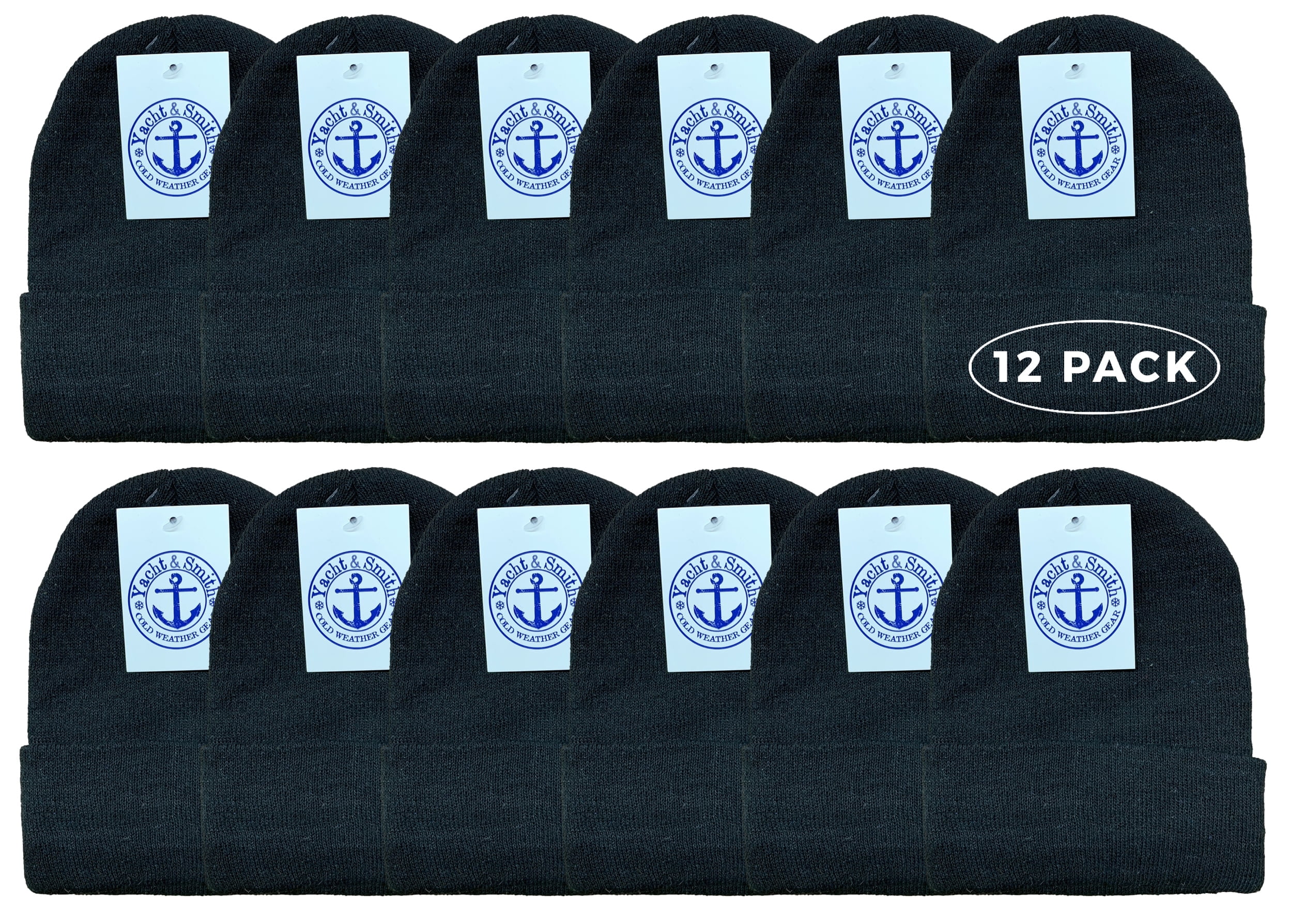 Yacht & Smith Winter Beanies, Bulk Pack Black Thermal Acrylic Stretch ...