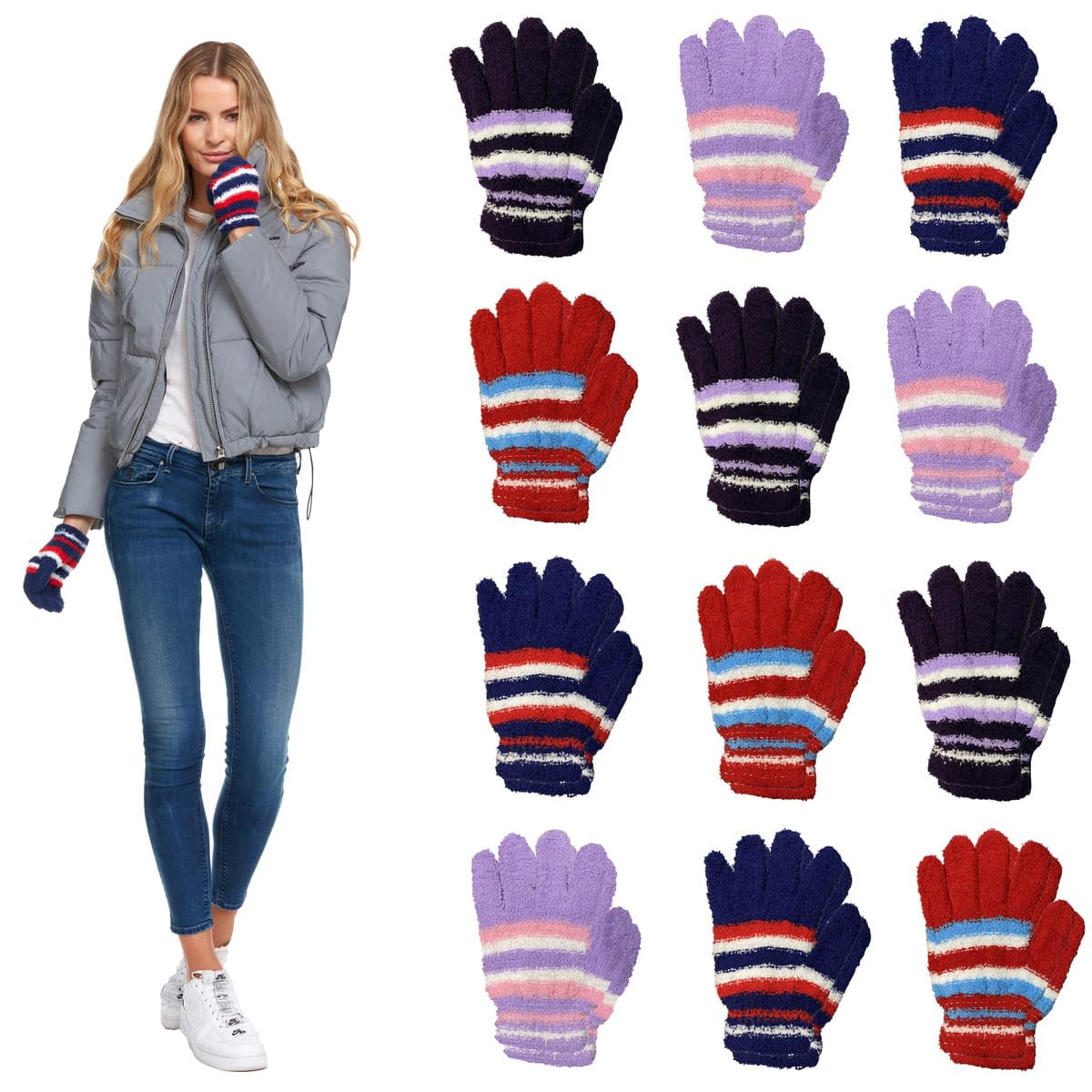 Yacht & Smith Women's Fuzzy Gloves, Winter Stretch, Acrylic Ribbed Cuff ...