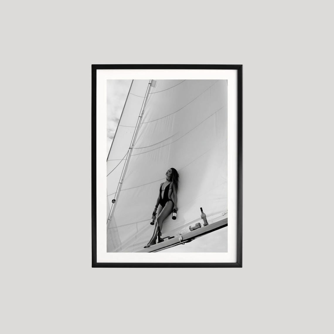 Yacht Woman Black and White Luxury Fashion Wall Art Fine Art Wine and ...