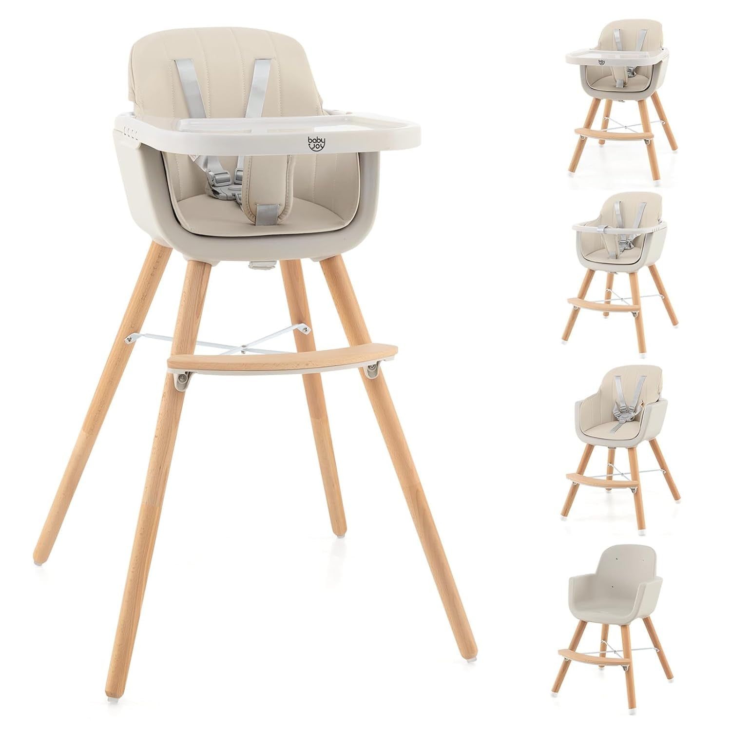 Yadala High Chair, 3-in-1 Convertible Wooden High Chair with Adjustable ...