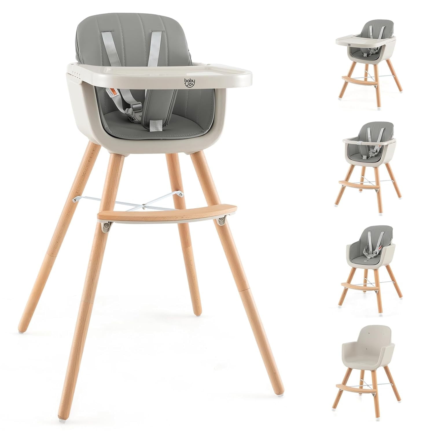Yadala High Chair, 3-in-1 Convertible Wooden High Chair with Adjustable ...