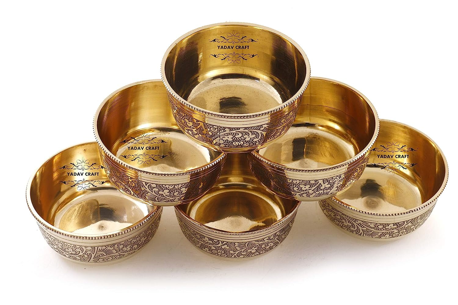 Yadav Craft Embossed Beautiful Flower Design Brass Bowl Serving Indian ...