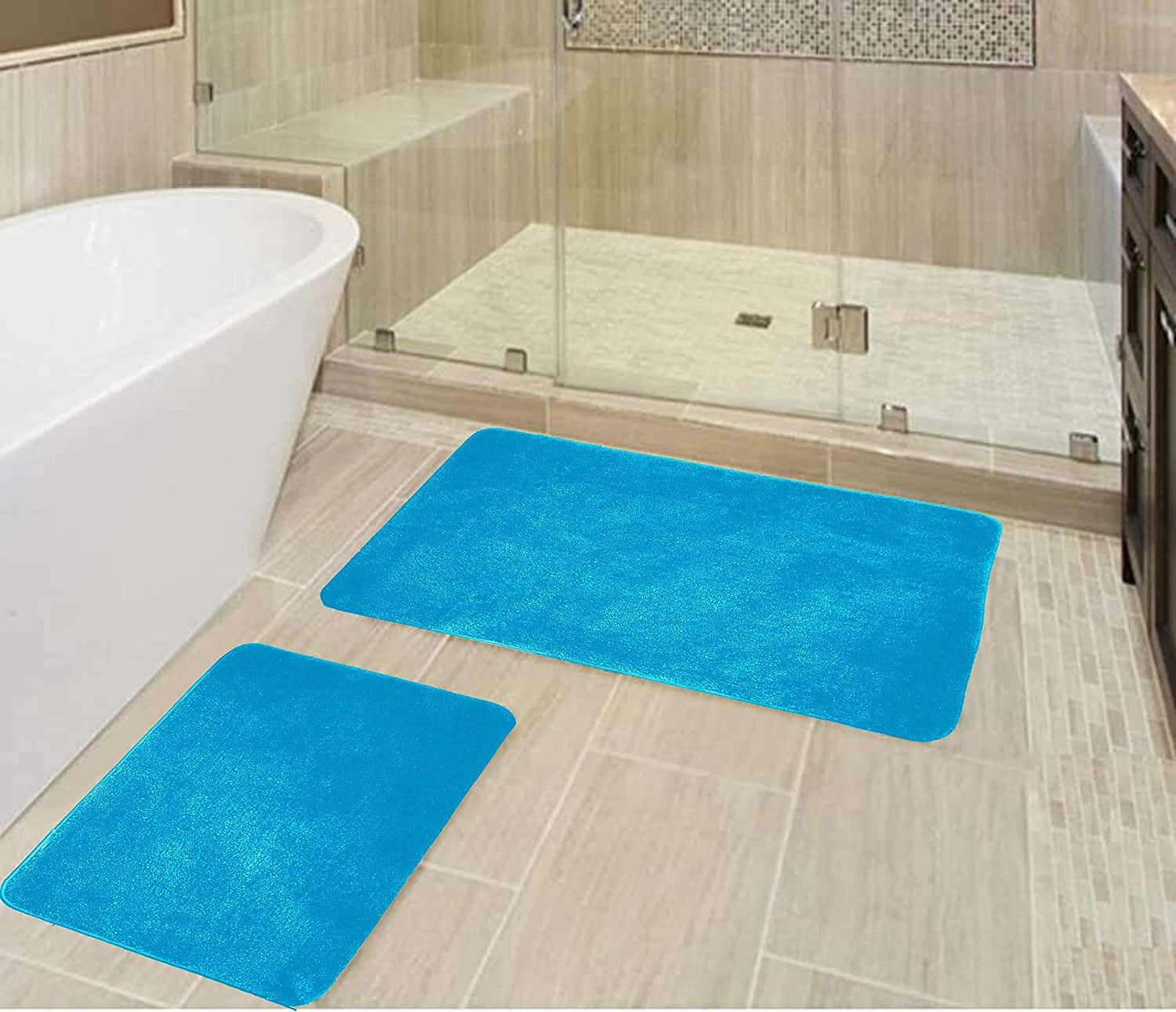 Yafa Home Fashion 2 Piece Solid Microfiber Soft Bathroom Rug Set, Non ...