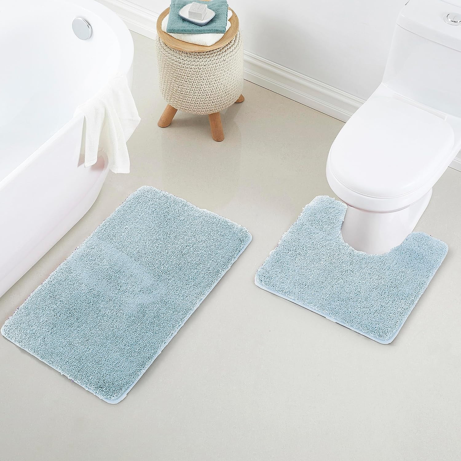 Yafa Home Fashion 2 Piece Solid Microfiber Soft Bathroom Rug Set, Non ...