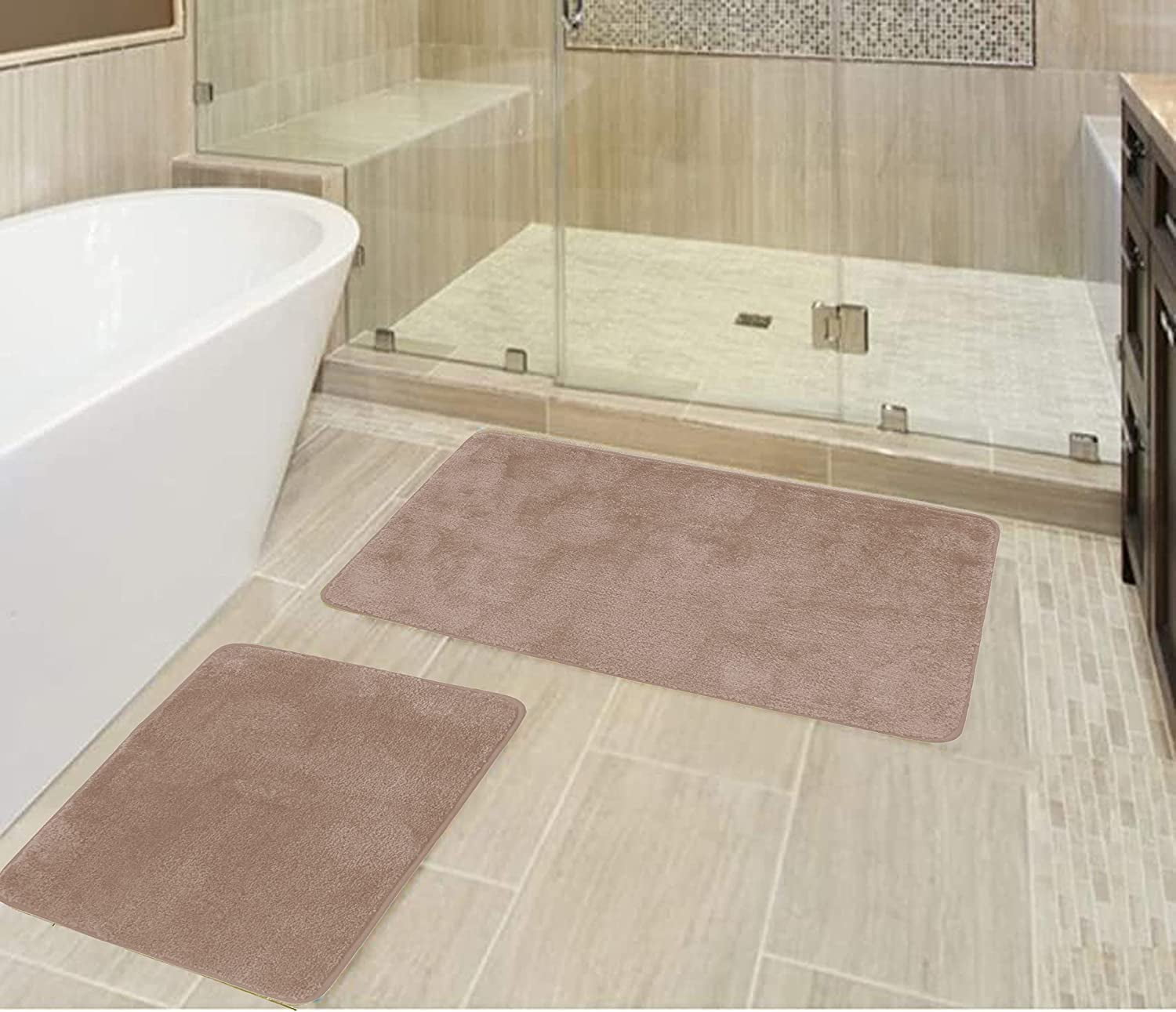 Yafa Home Fashion 2 Piece Bath Rug Set, Soft Microfiber, Non-Slip TPR ...