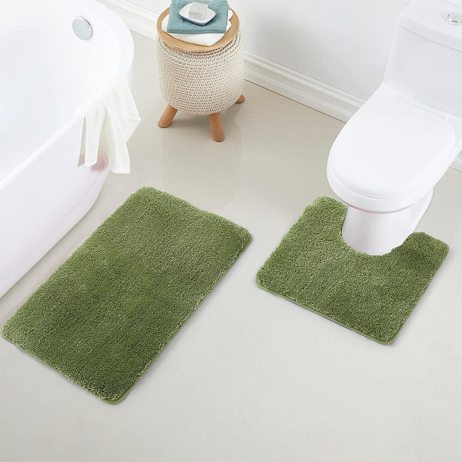 Yafa Home Fashion 2 Piece Solid Microfiber Soft Bathroom Rug Set, Non ...