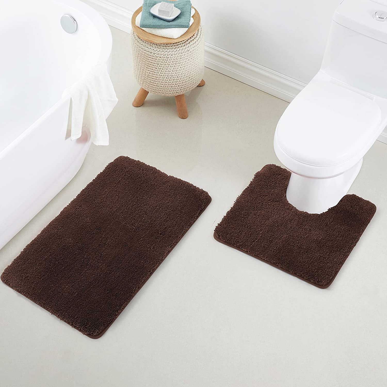 Yafa Home Fashion 2 Piece Solid Microfiber Soft Bathroom Rug Set, Non ...