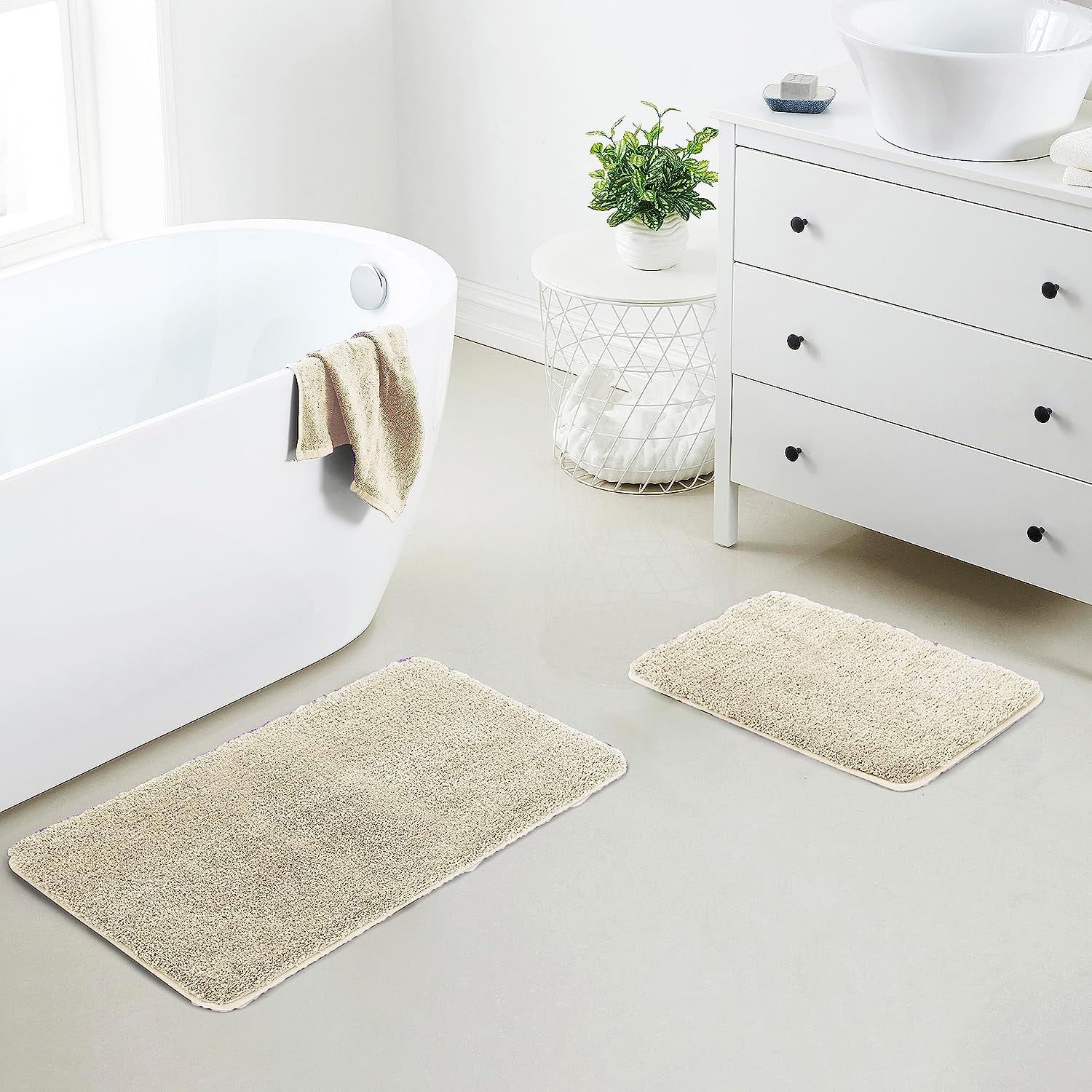Yafa Home Fashion 2 Piece Solid Microfiber Soft Bathroom Rug Set, Non ...