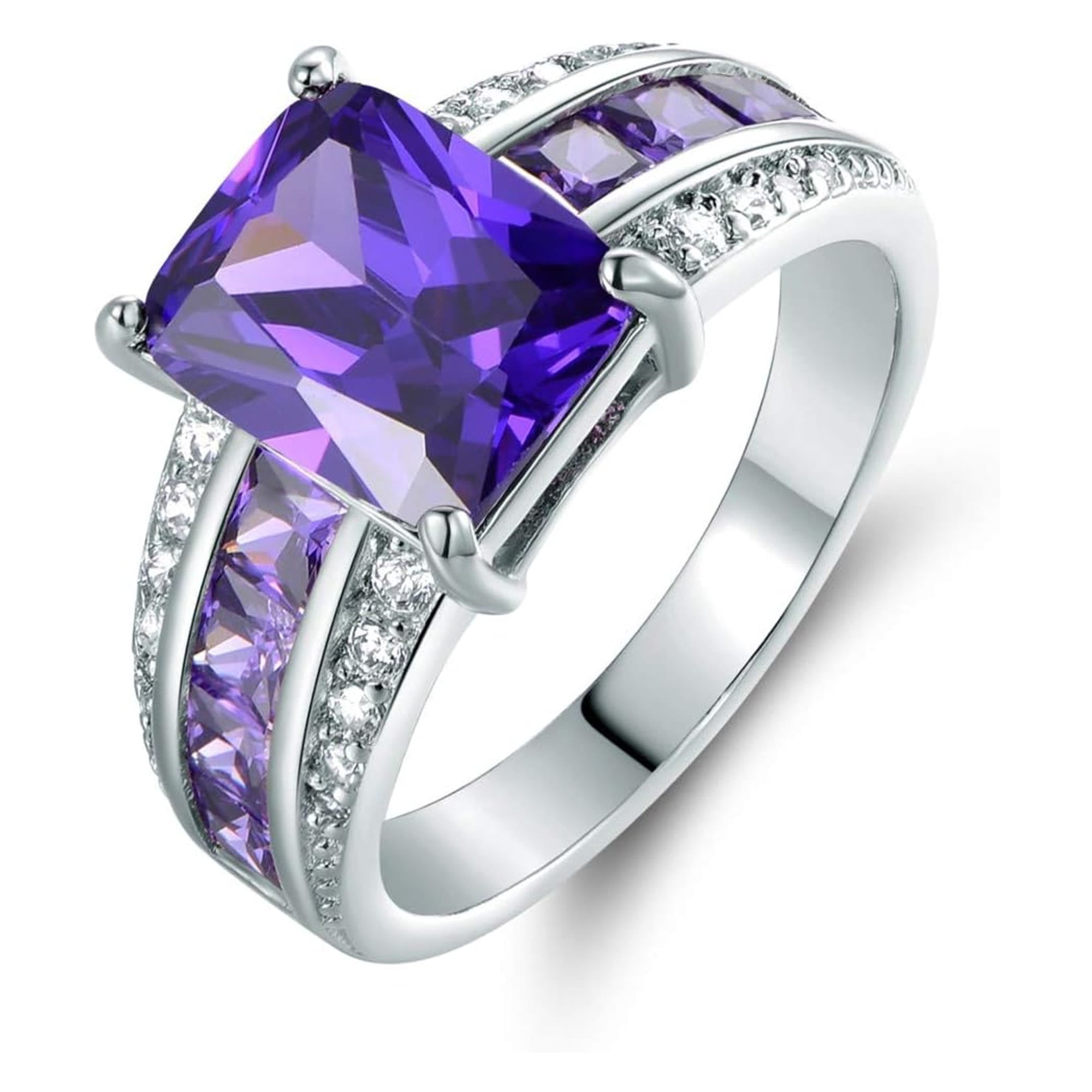 Yafe 18K Gold-Plated Emerald Cut Created Amethyst Ring for Women ...
