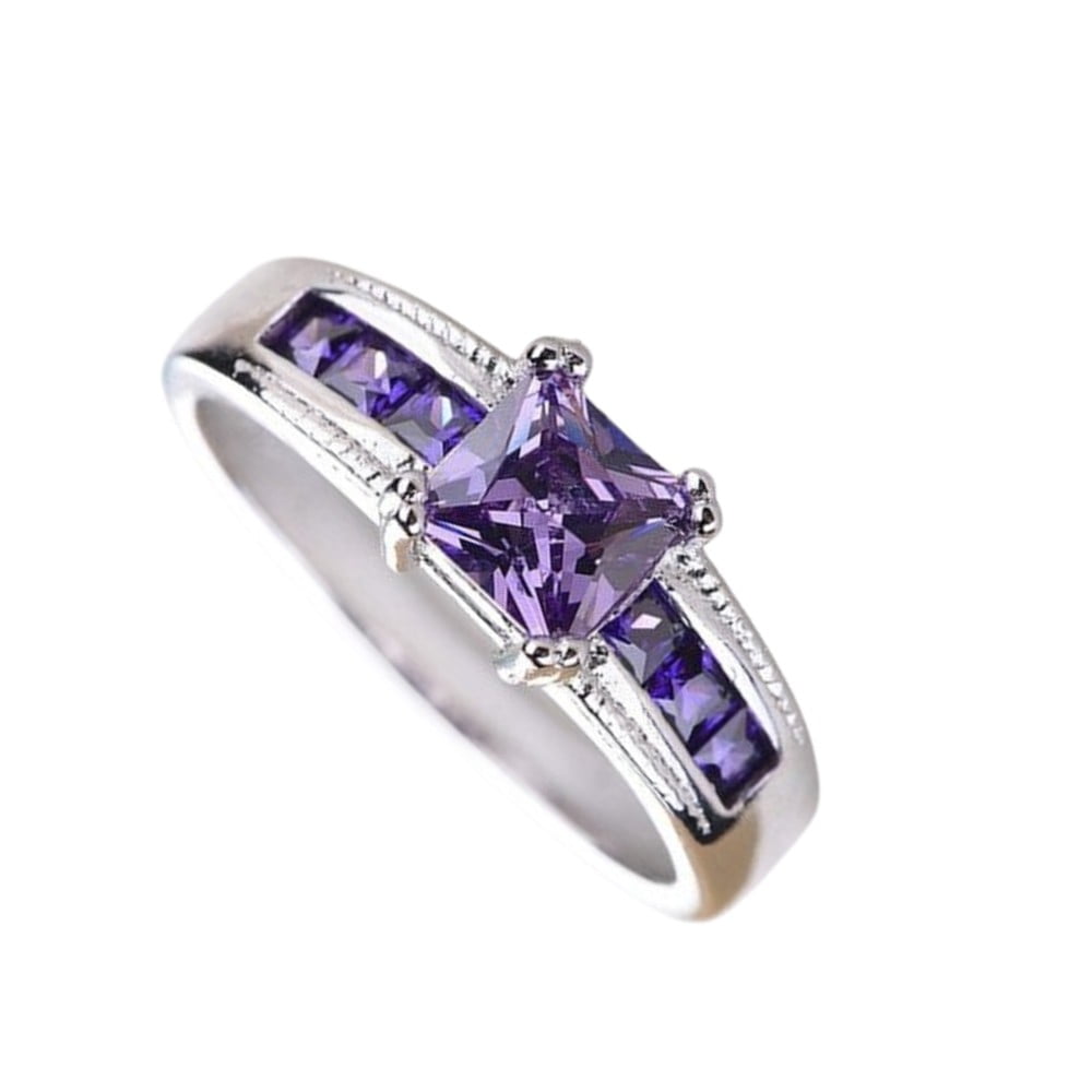 Yafe 18K Gold-Plated Princess Cut Created Amethyst Ring for Women ...