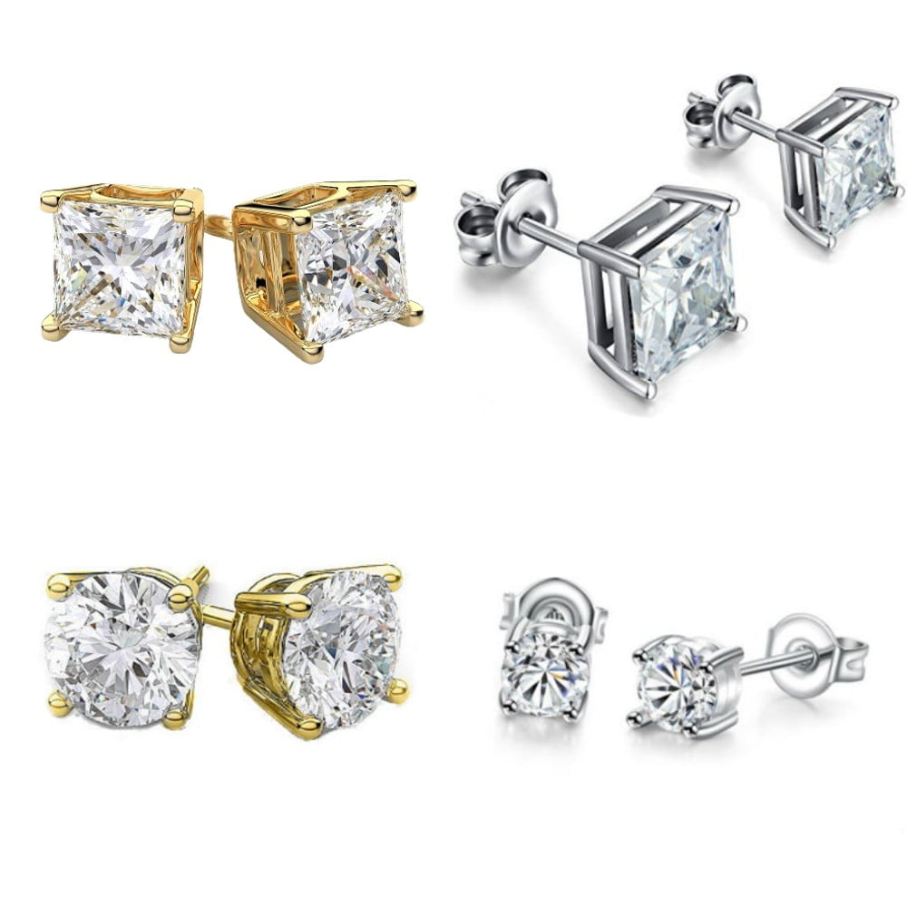 Yafe 18K Gold Plated Stud Earrings Set for Women 4 Pair 6mm Studs CZ ...